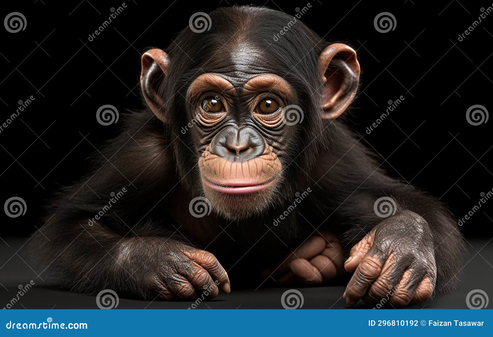 Chimp Posing on a White Surface -Generative Ai Stock Illustration ...