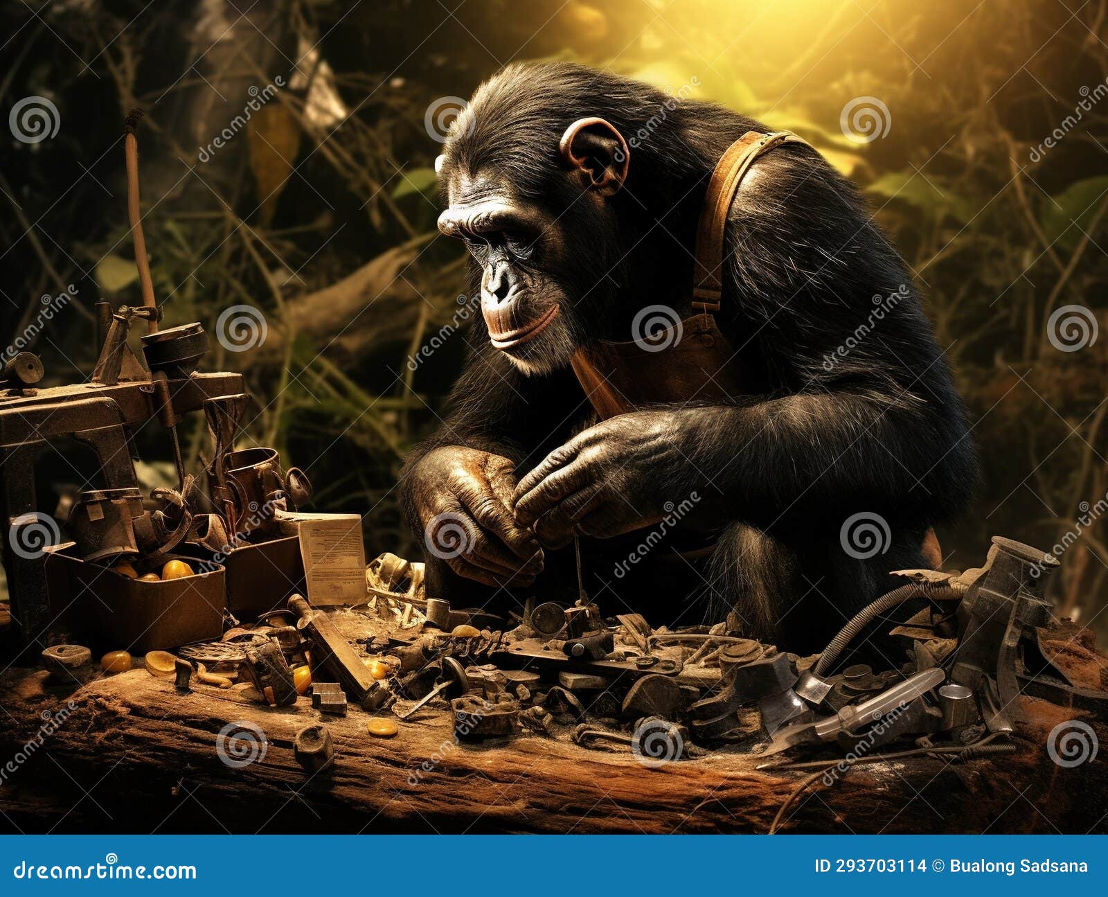 Ai Generated Illustration Wildlife Concept of Chimp Using Tools Stock ...