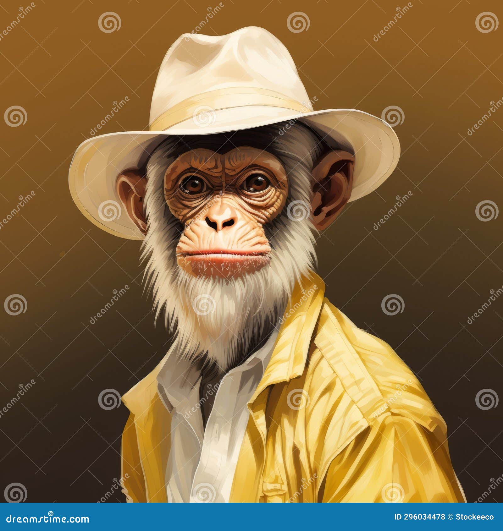 Cartoon Capuchin Playful Monkey in White Shirt and Yellow Jacket Stock ...