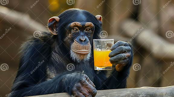 Chimpanzee with a Drink in Hand Stock Illustration - Illustration of ...