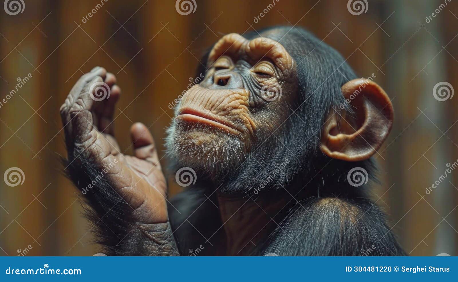 A Chimpanzee is Holding His Hands Up in the Air, AI Stock Photo - Image ...