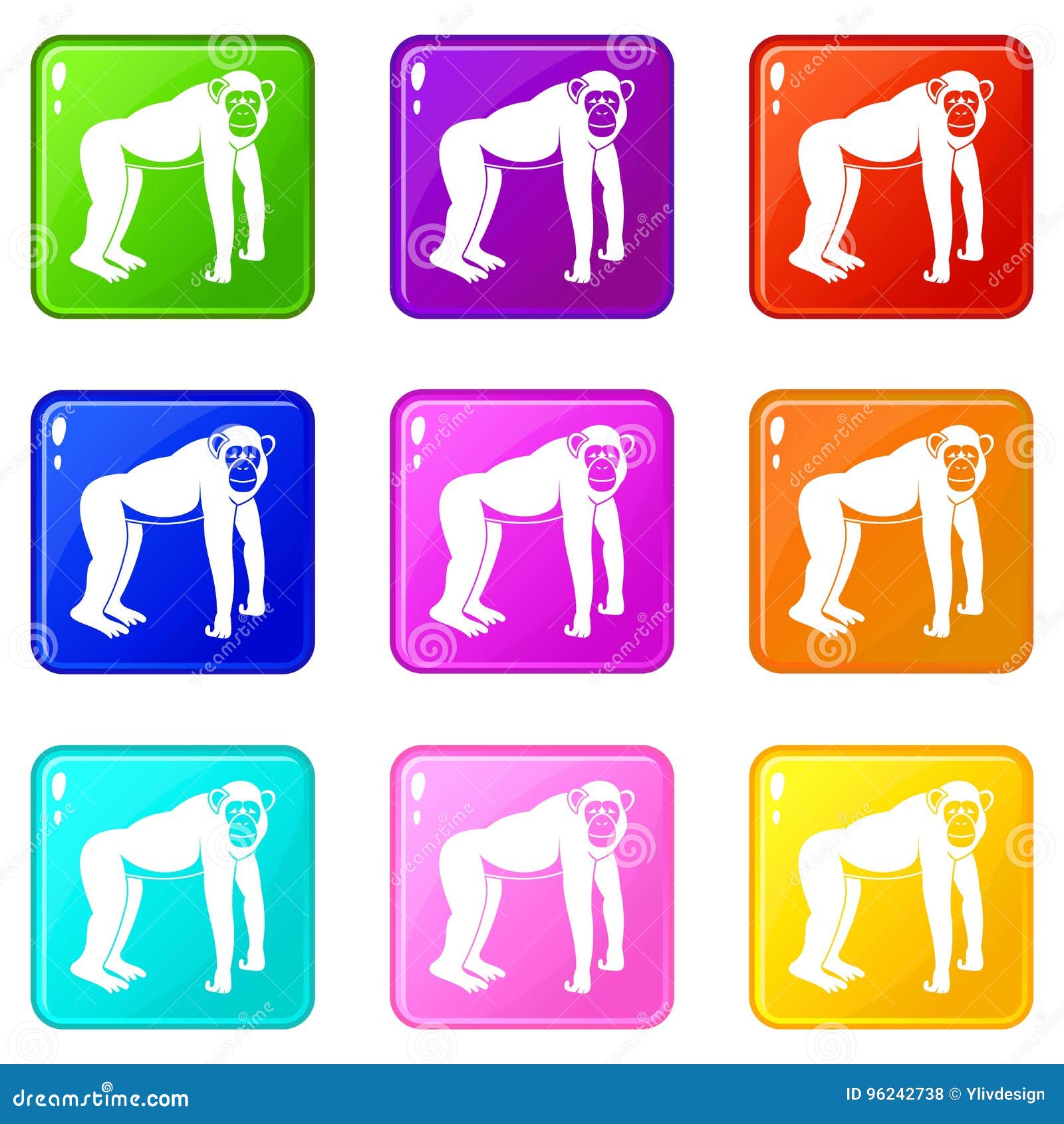 Chimpanzee icons 9 set stock vector. Illustration of activity - 96242738