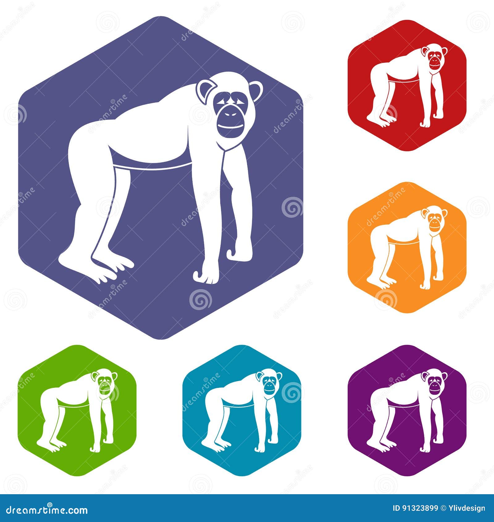 Chimpanzee Icons Set Hexagon Stock Vector - Illustration of activity ...