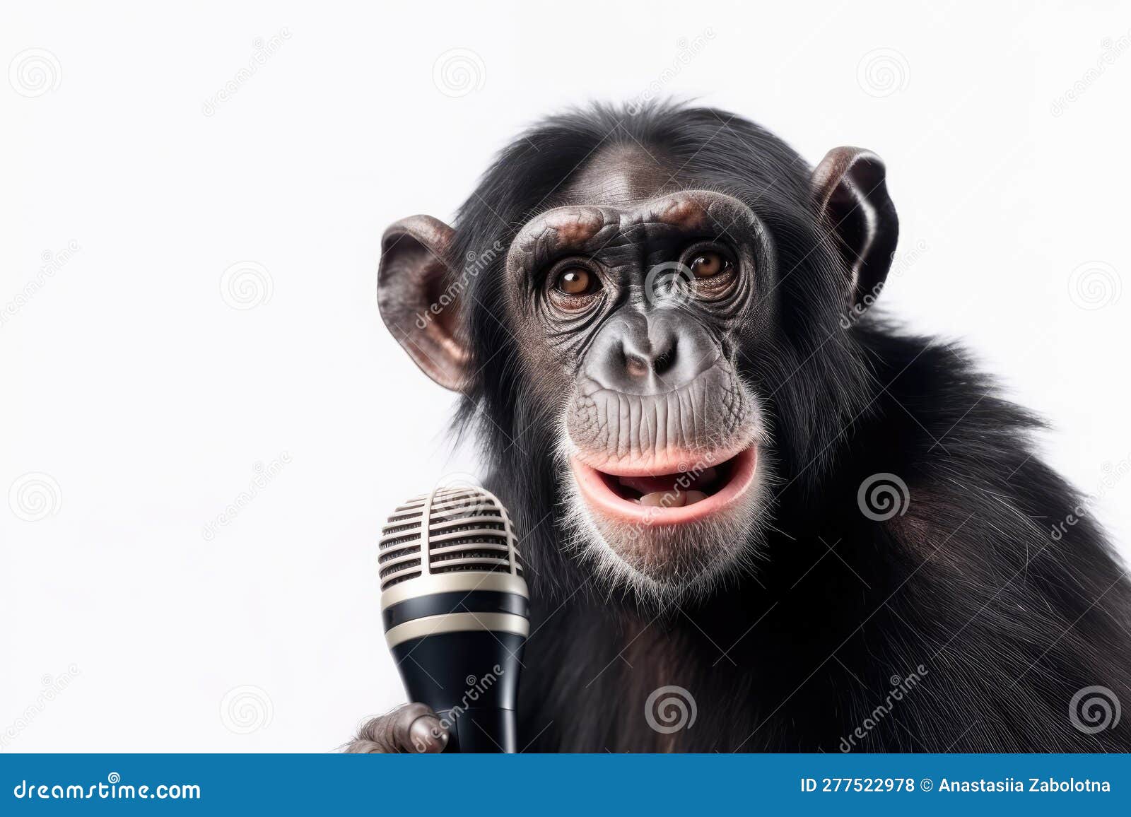 Chimpanzee with Microphone on White Background. Generative AI Stock ...