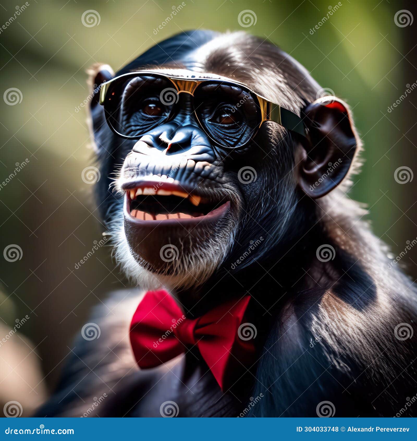 A Chimpanzee Monkey with Glasses and a Red Bow Tie Stock Illustration ...