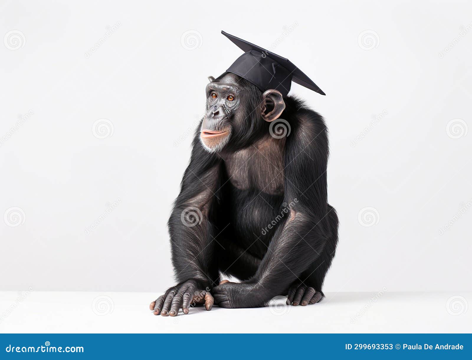 Chimpanzee Monkey with Graduation Cap on White Background Stock ...