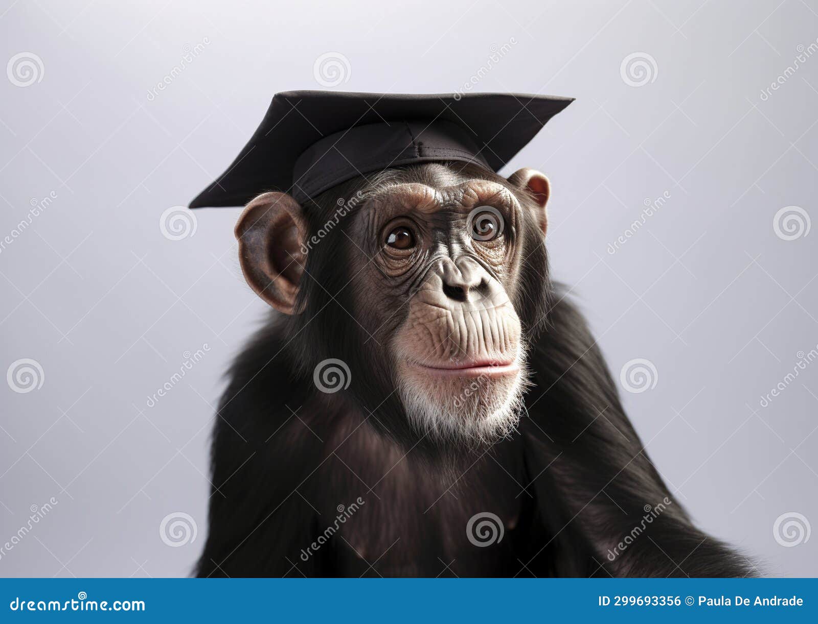 Chimpanzee Monkey with Graduation Cap on White Background Stock ...