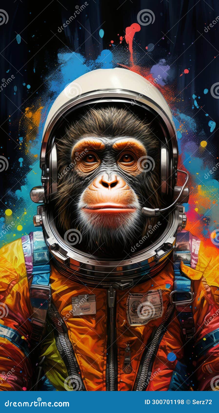 Chimpanzee Monkey in Spacesuit Stock Photo - Image of space, portrait ...
