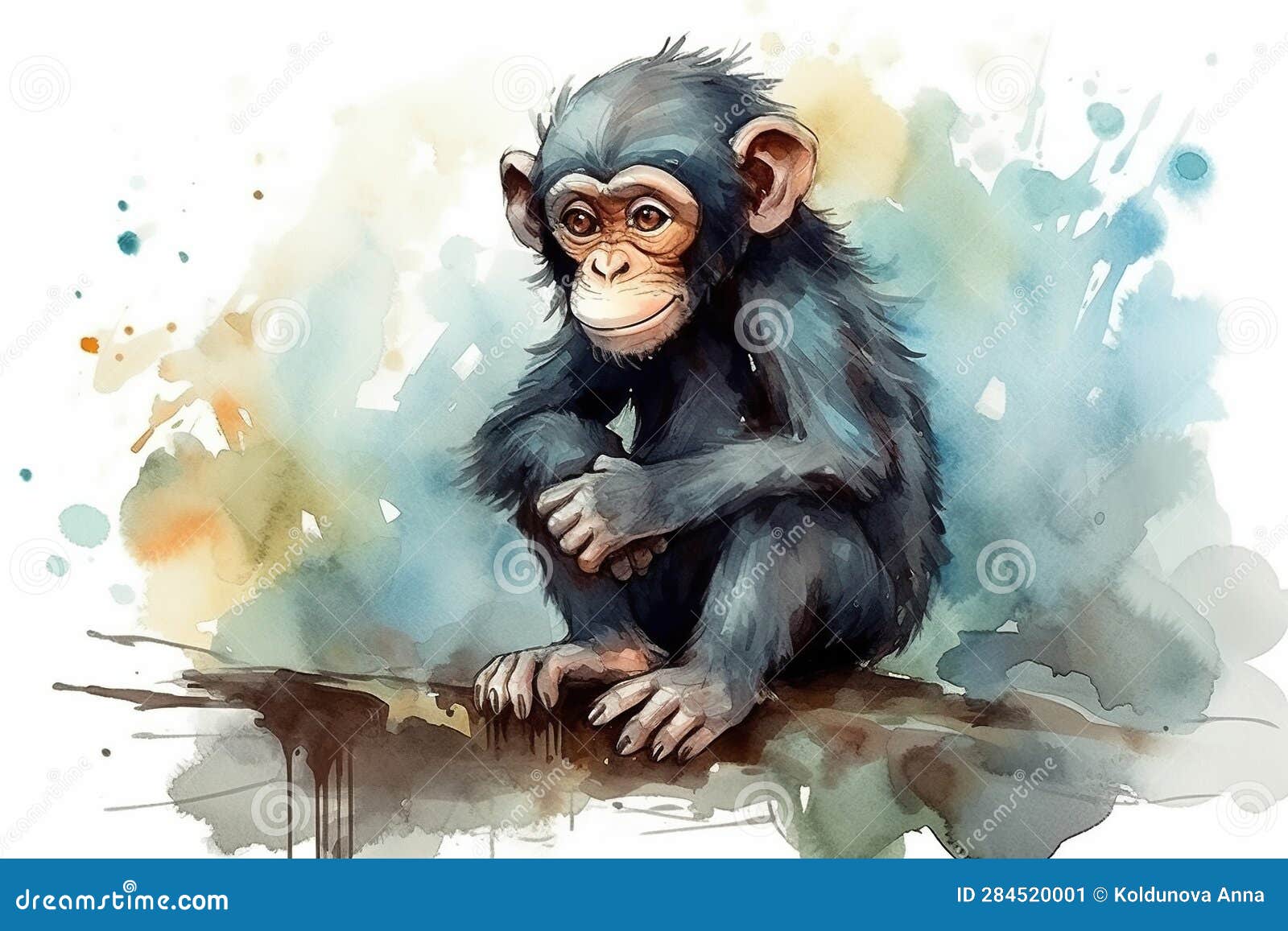 Chimpanzee Play on a Tree Branch , Concept of Primate Behavior, Created ...