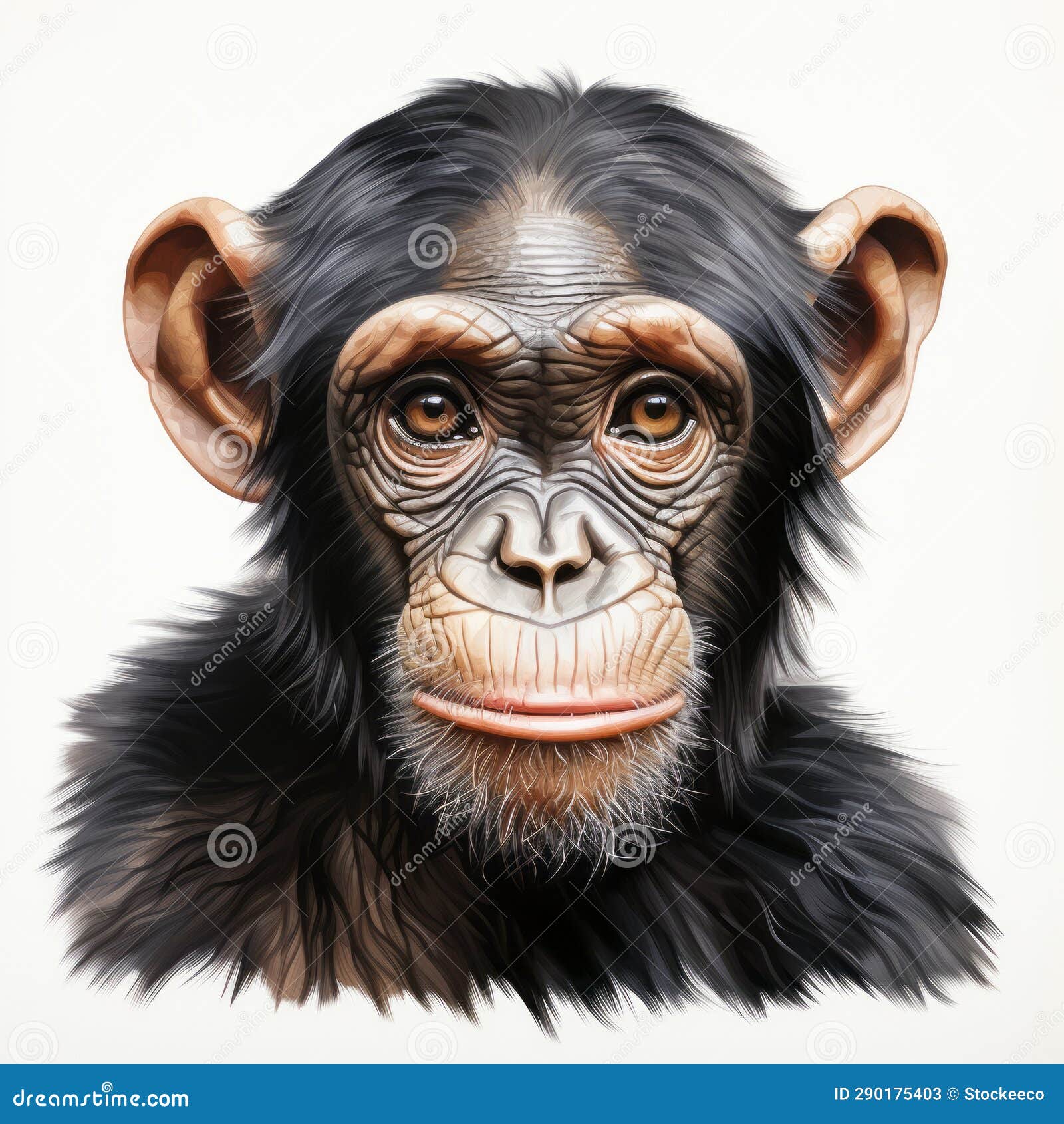 Detailed Chimpanzee Portrait: Hyper-realistic Illustration in Flat ...