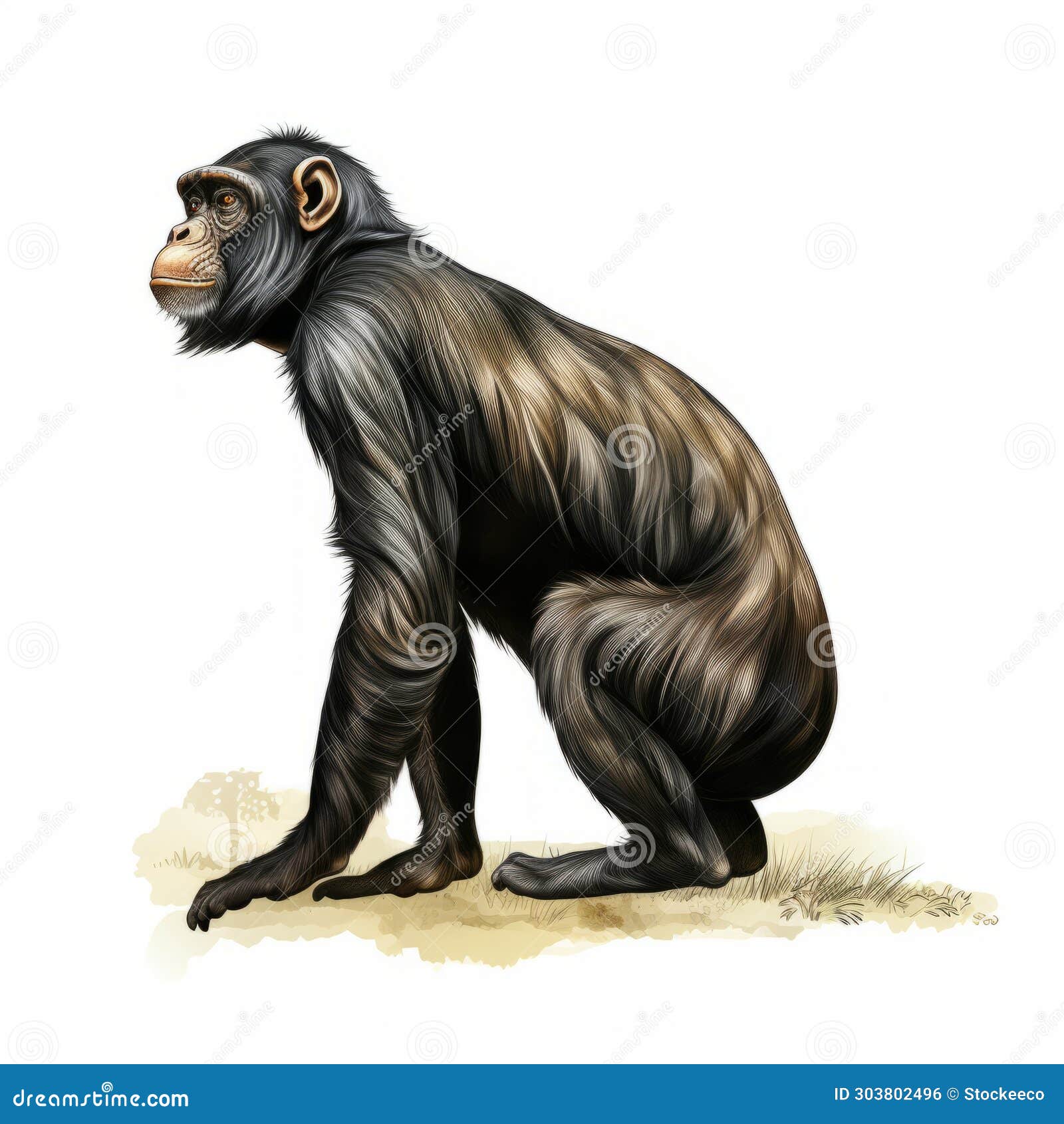 Chimpanzee Sitting: Light Black And Bronze Illustration Of ...