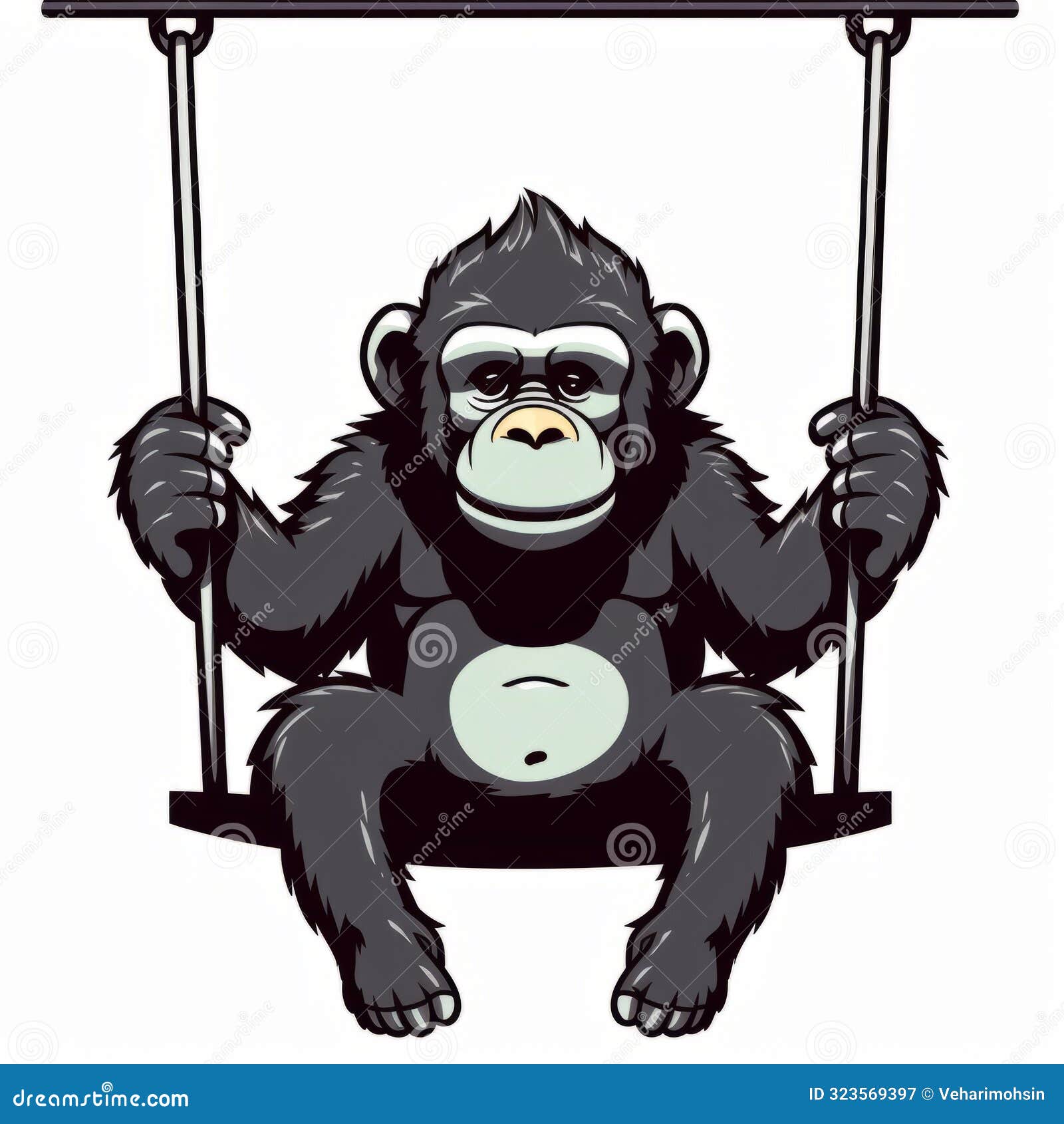 Chimpanzee Sitting on a Swing. Vector Illustration of a Monkey on a Swing Stock Illustration ...