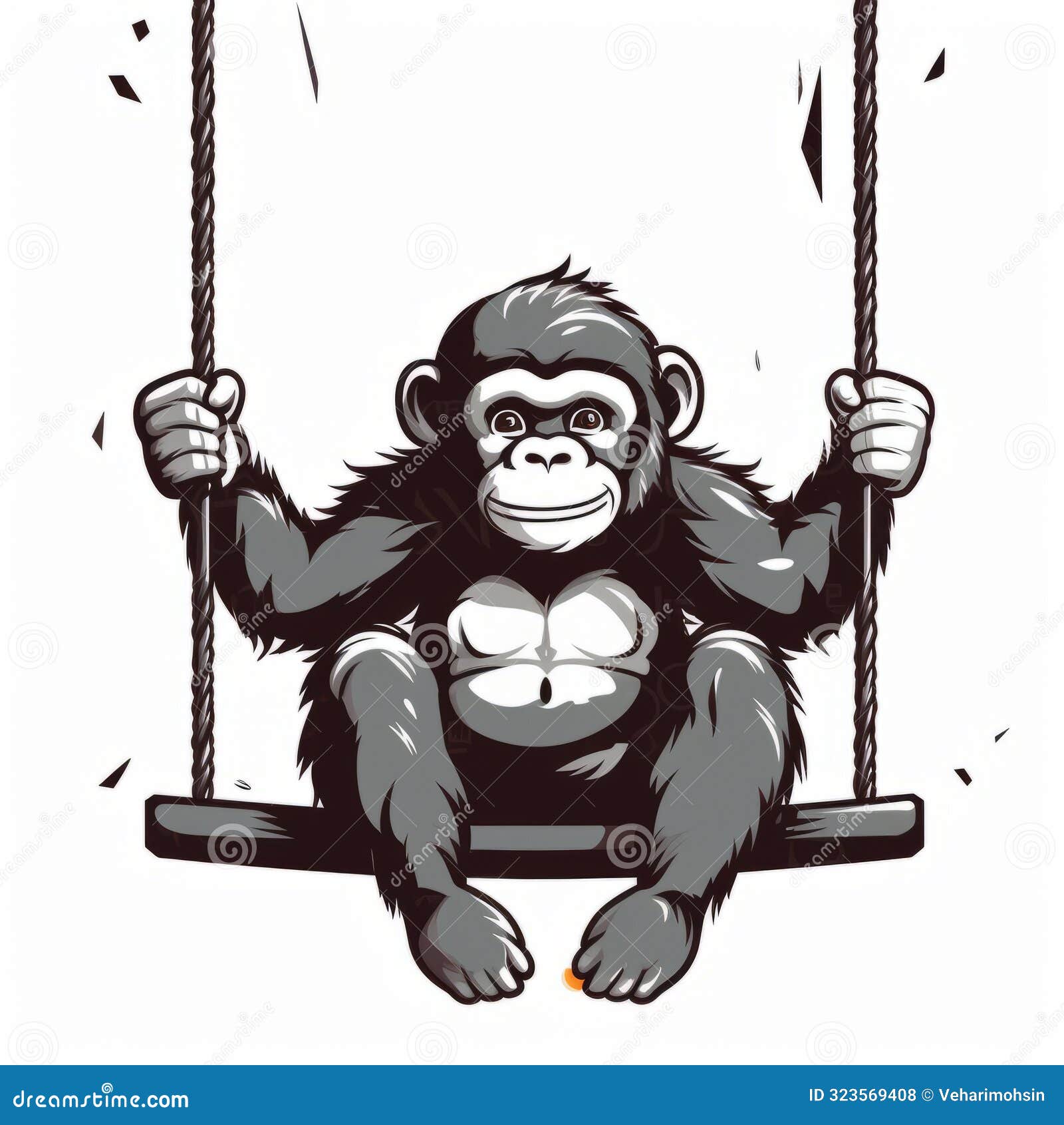 Chimpanzee Sitting on a Swing. Vector Illustration of a Monkey on a ...