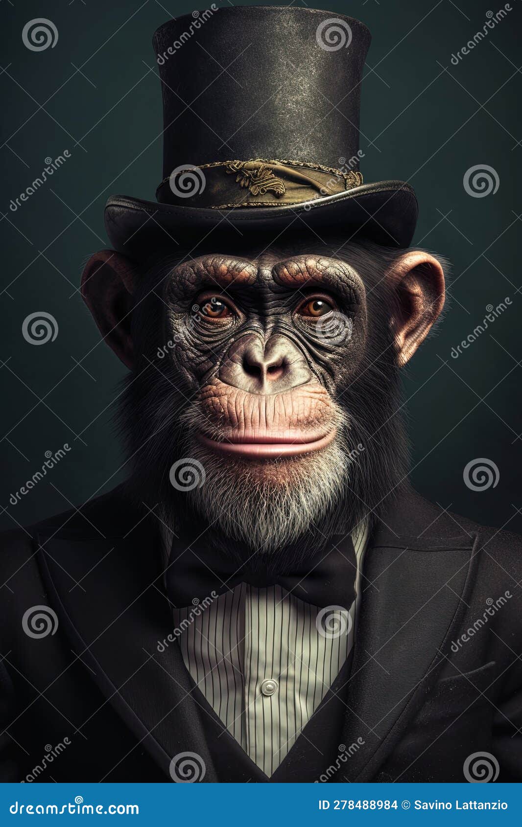 Chimpanzee in Top Hat and Tails Half - Length Front View Stock ...