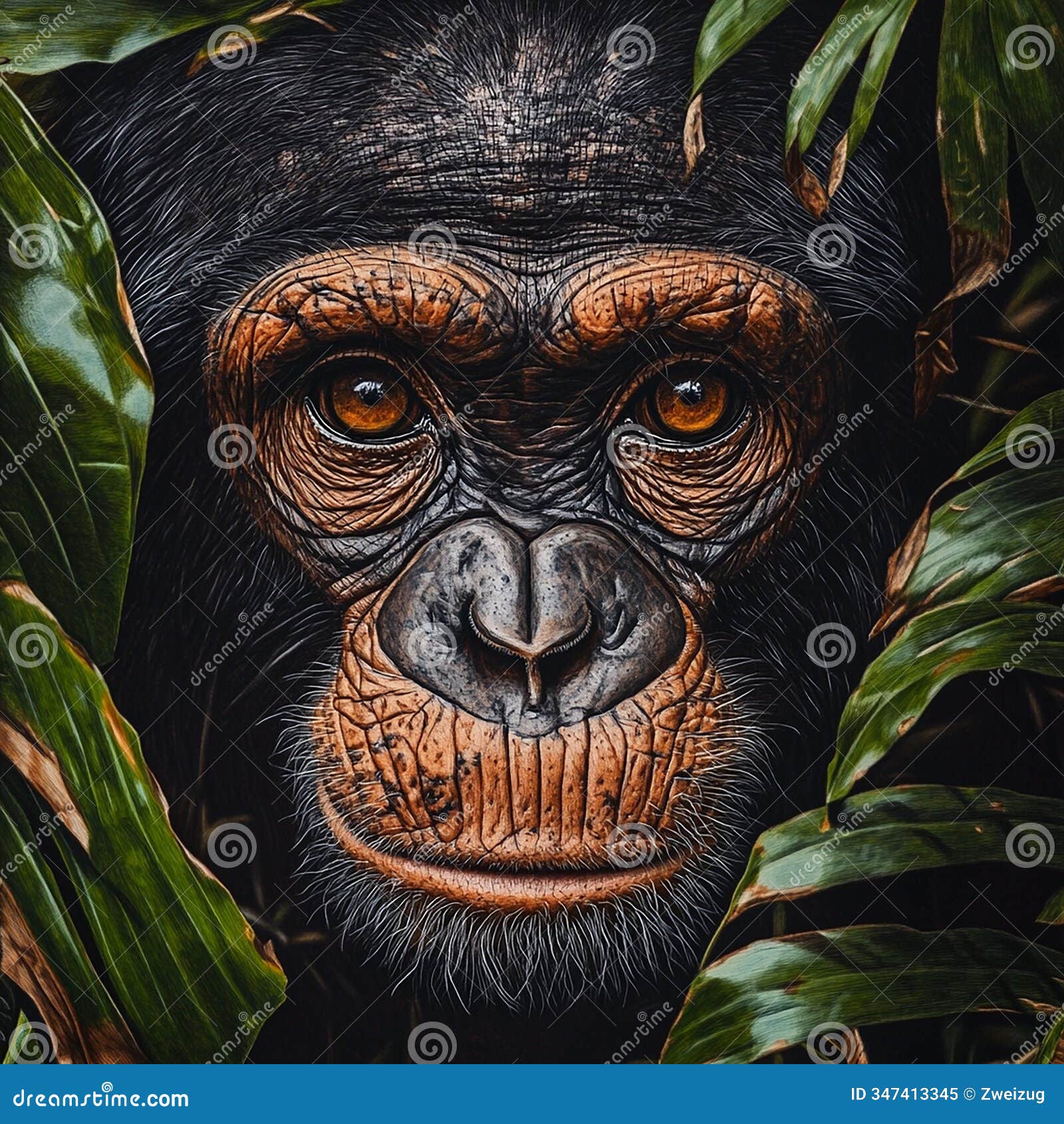 Chimpanzee Chimp Portrait Animal Face, Ape in Africa Stock Illustration ...