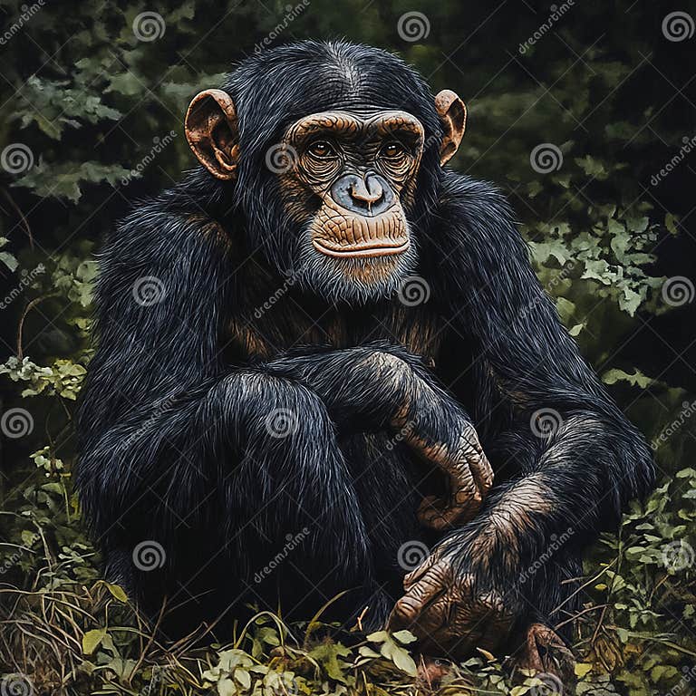Chimpanzee Chimp Portrait Animal Face, Ape in Africa Stock Illustration ...