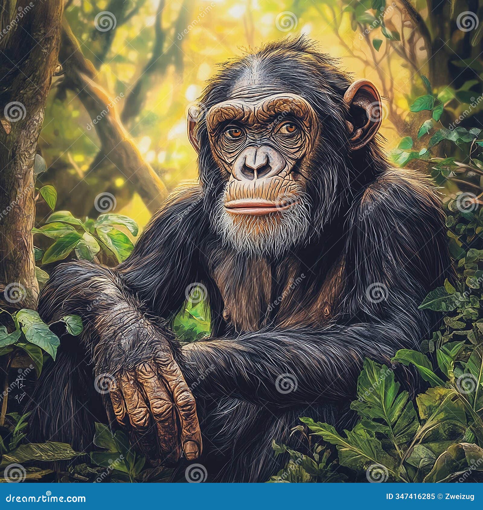 Chimpanzee Chimp Portrait Animal Face, Ape in Africa Stock Illustration ...