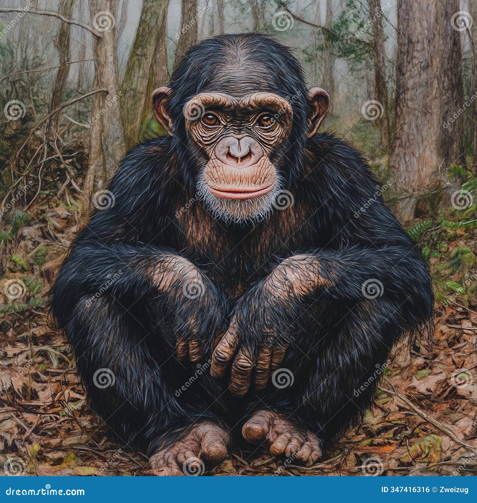 Chimpanzee Chimp Portrait Animal Face, Ape in Africa Stock Illustration ...