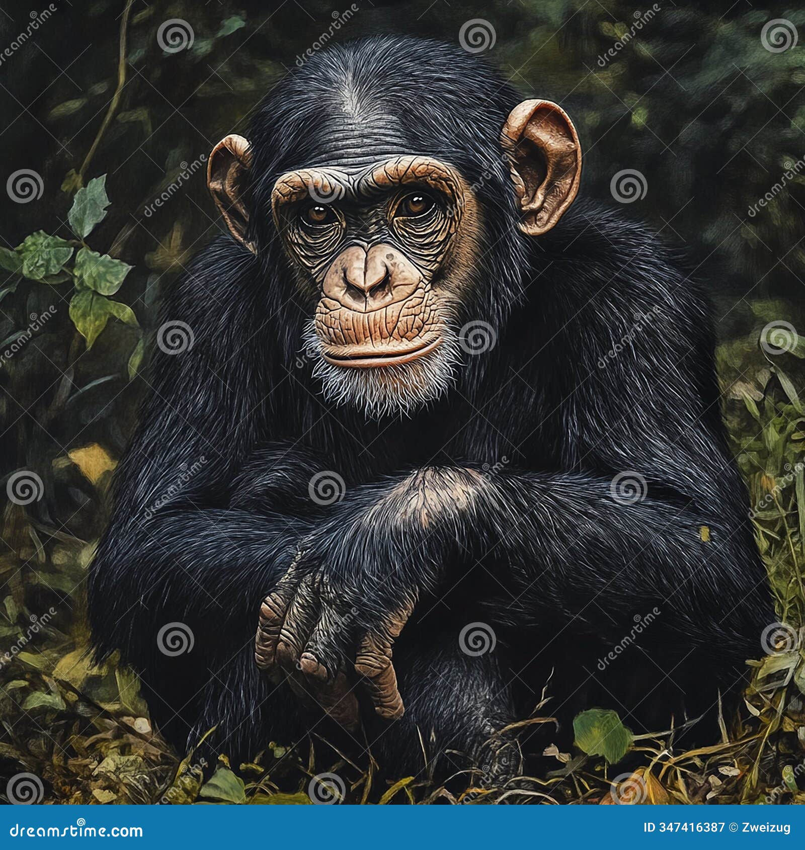 Chimpanzee Chimp Portrait Animal Face, Ape in Africa Stock Illustration ...