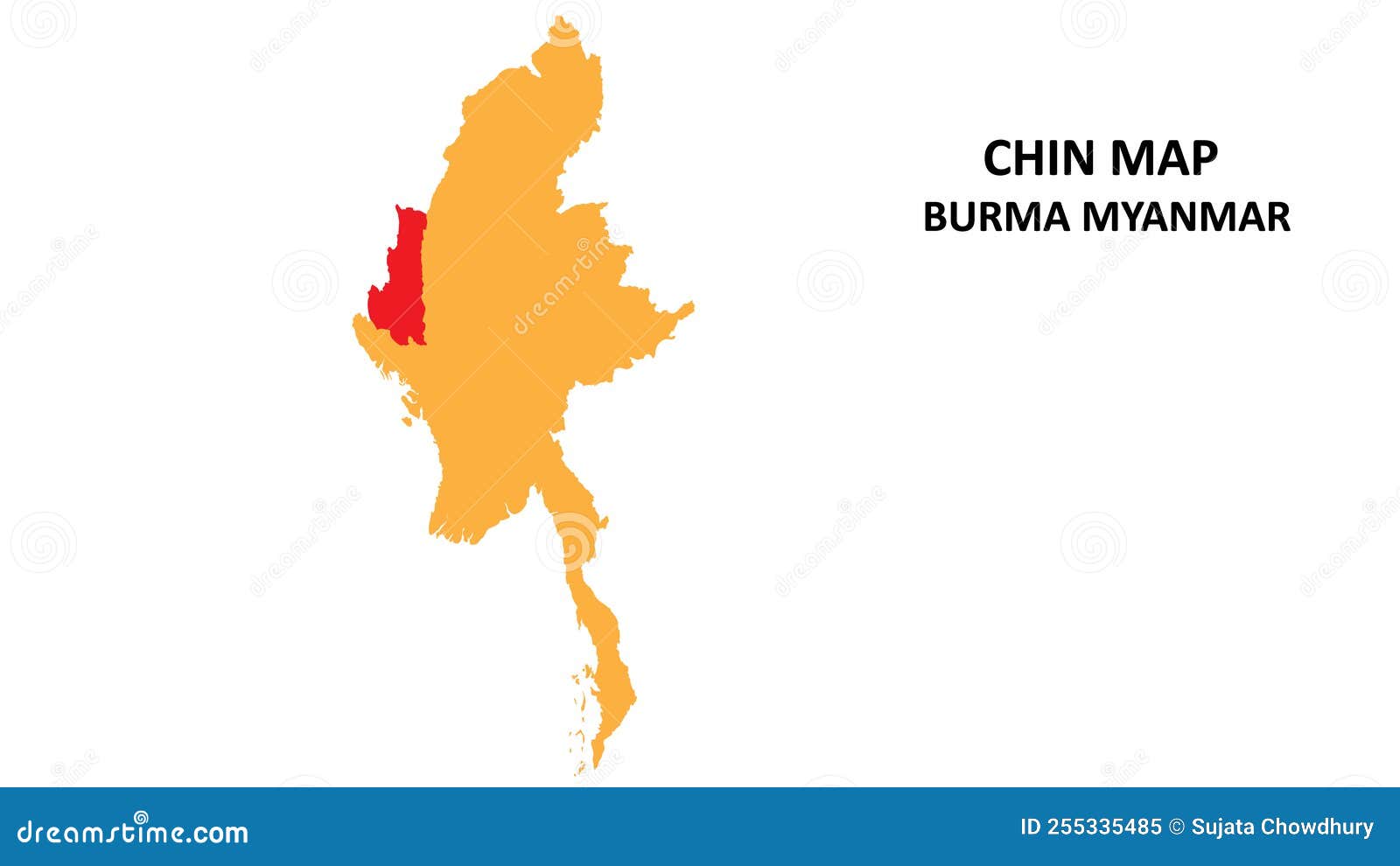 Chin State and Regions Map Highlighted on Burma Myanmar Map Stock ...