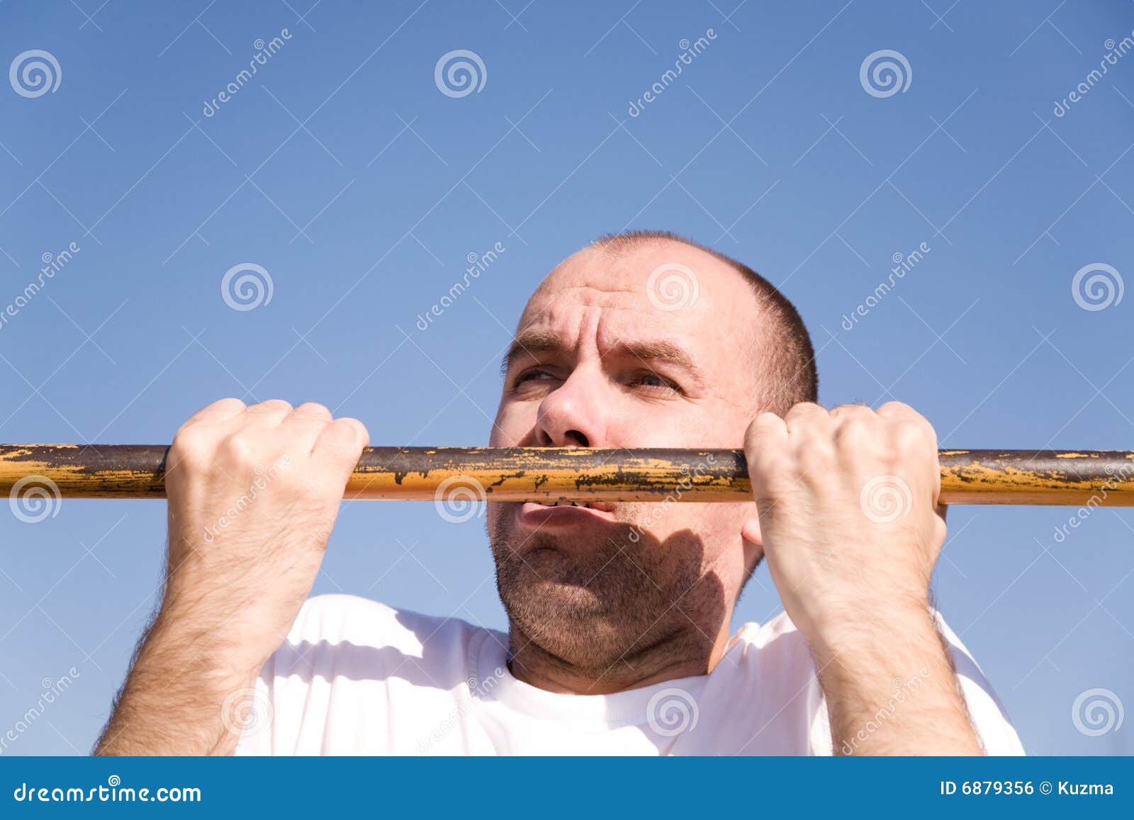 Chin-up stock photo. Image of exercise, blue, simple, hand - 6879356