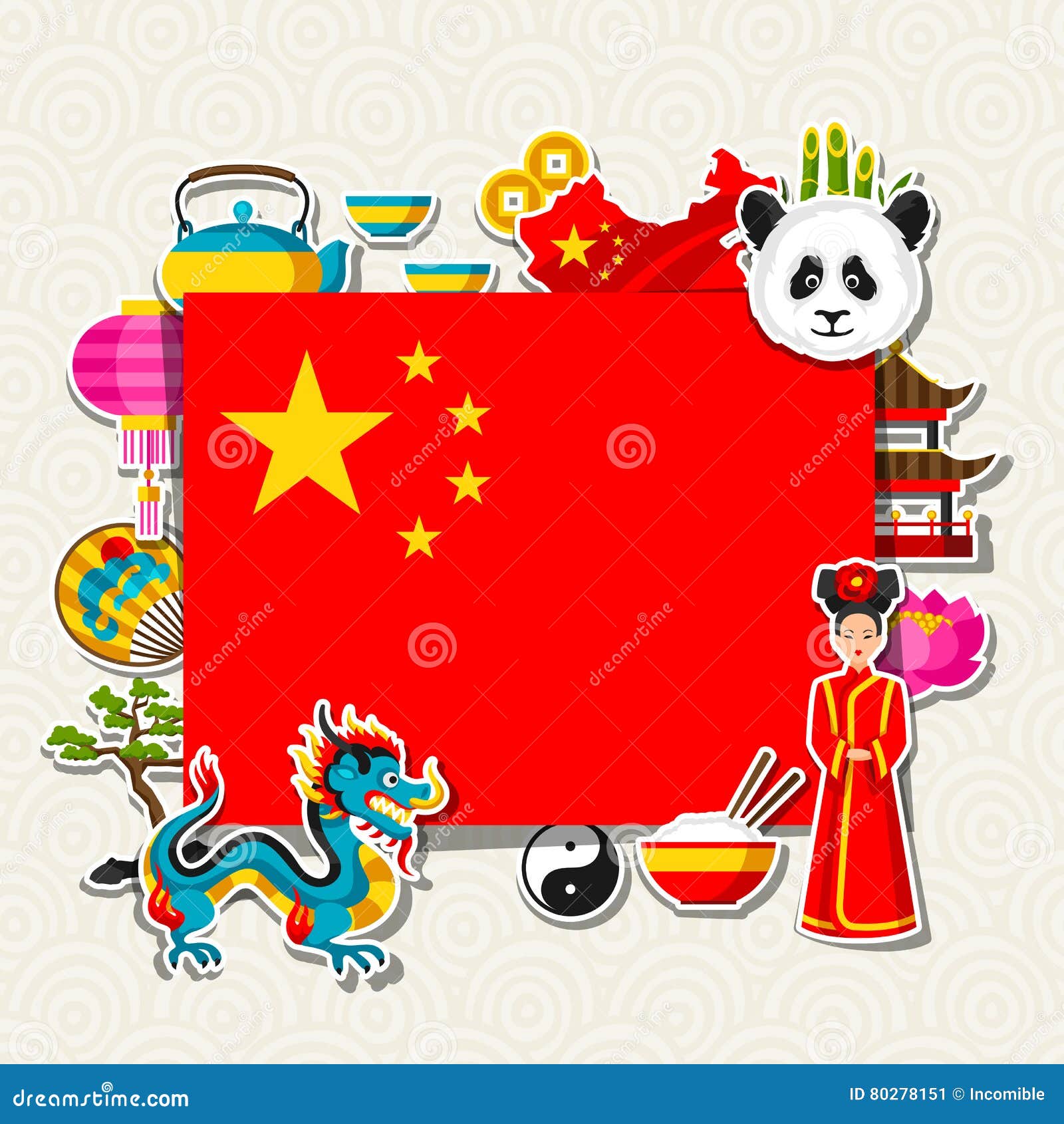 China Background Design. Chinese Sticker Symbols and Objects Stock ...