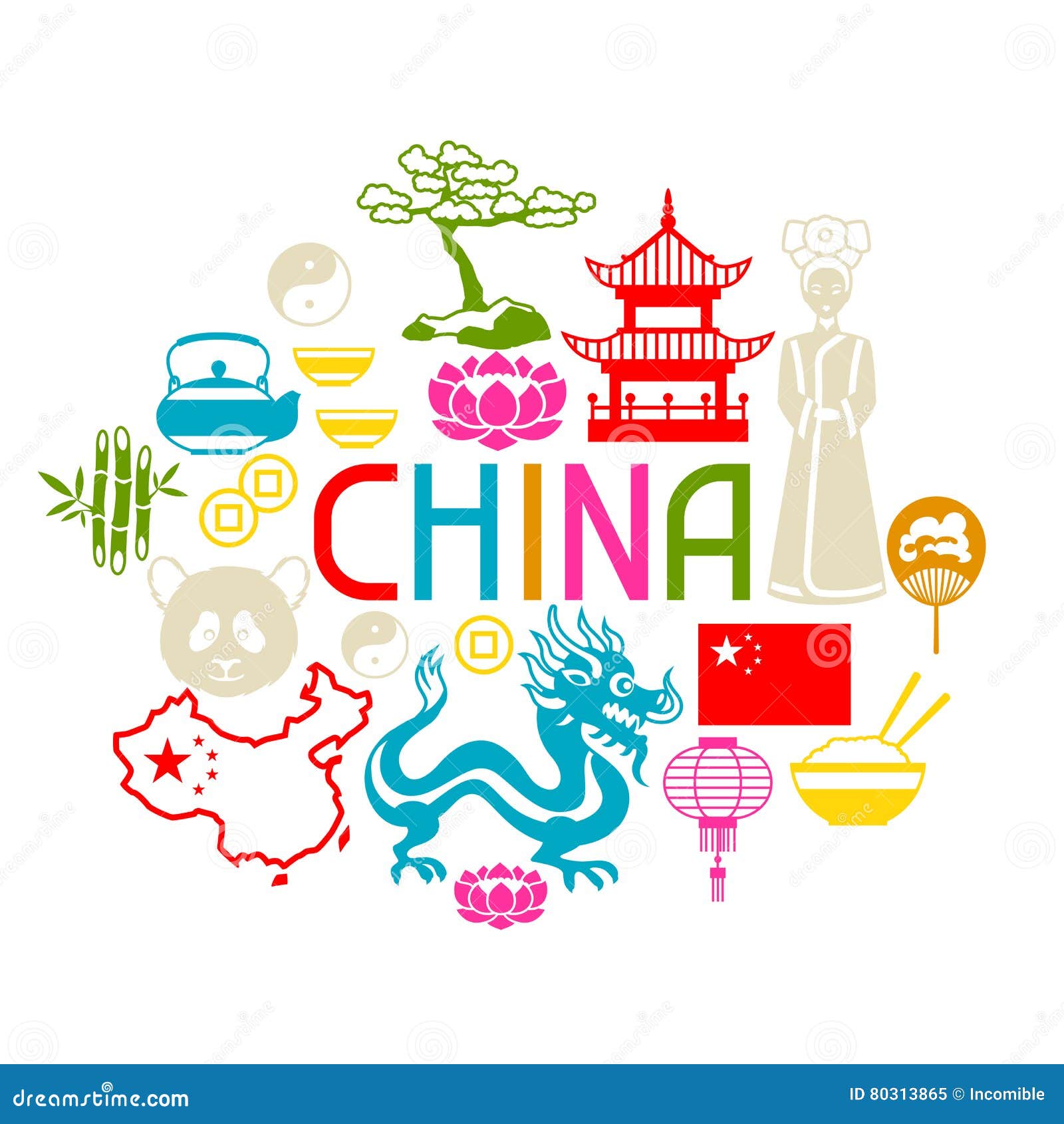 China Background Design. Chinese Symbols and Objects Stock Vector ...