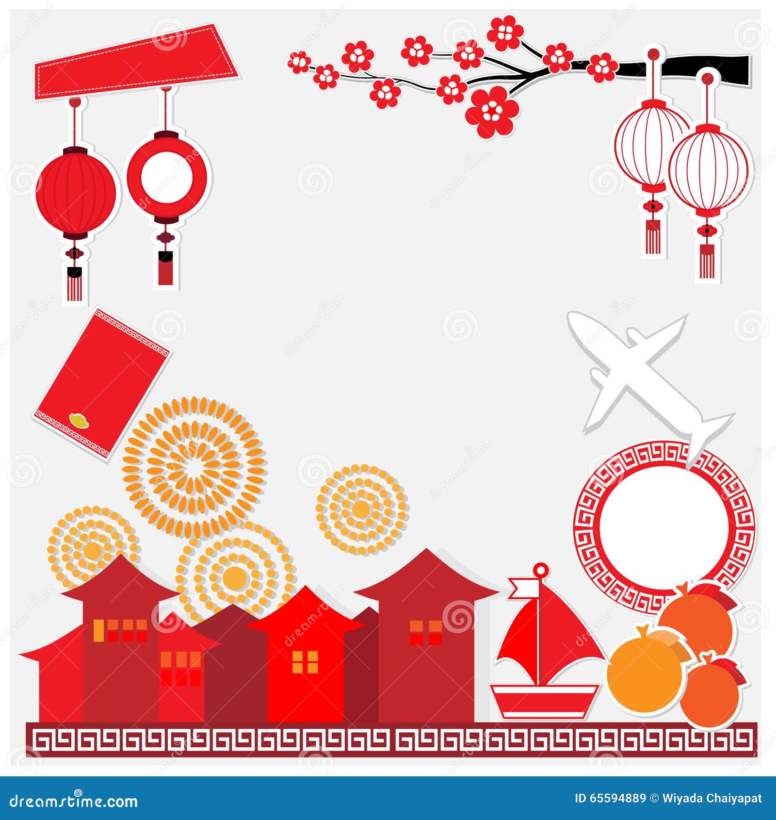 China Background Design. Chinese Sticker Symbols And Objects Cartoon ...
