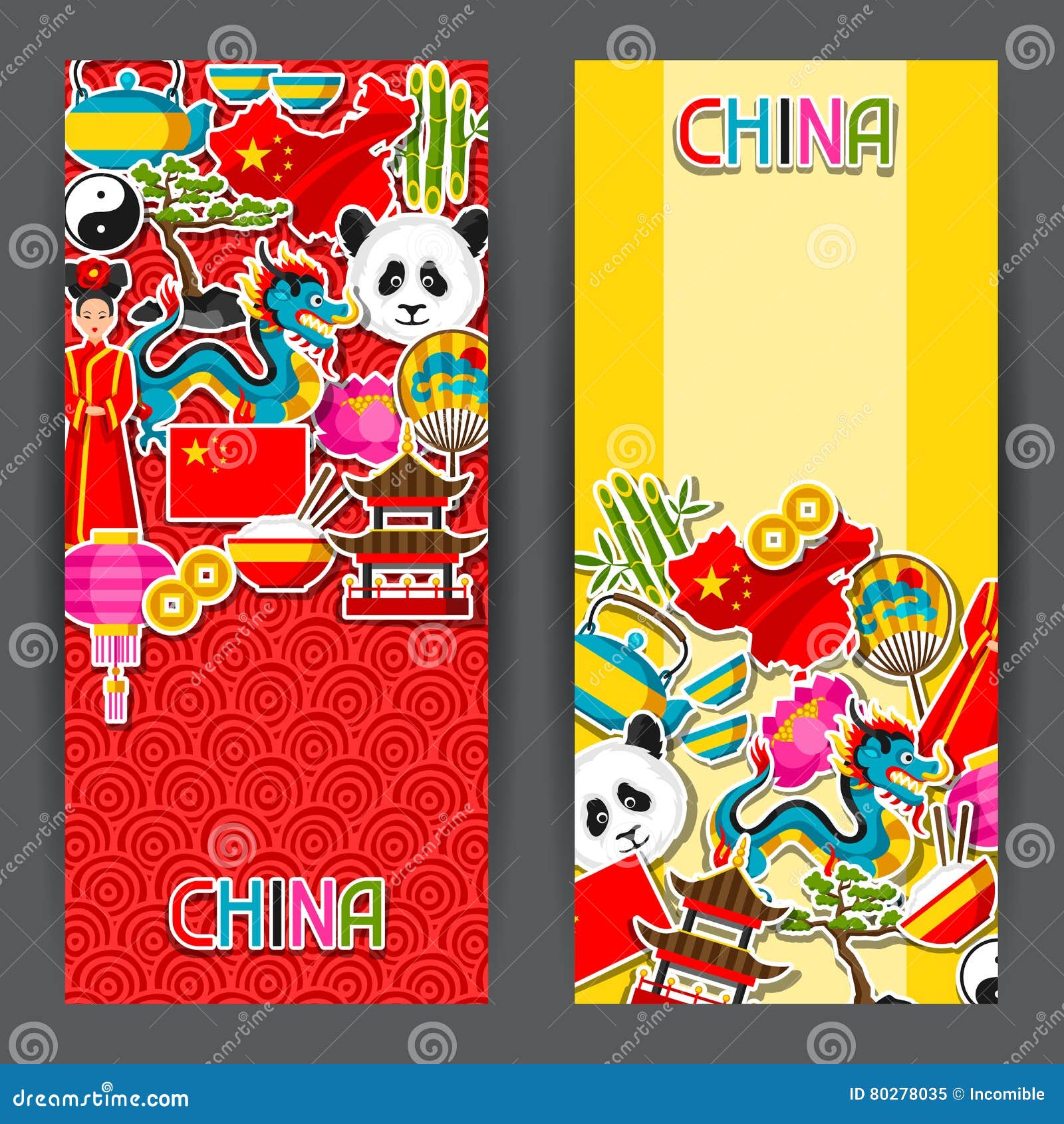 China Banners Design. Chinese Sticker Symbols and Objects Stock Vector ...
