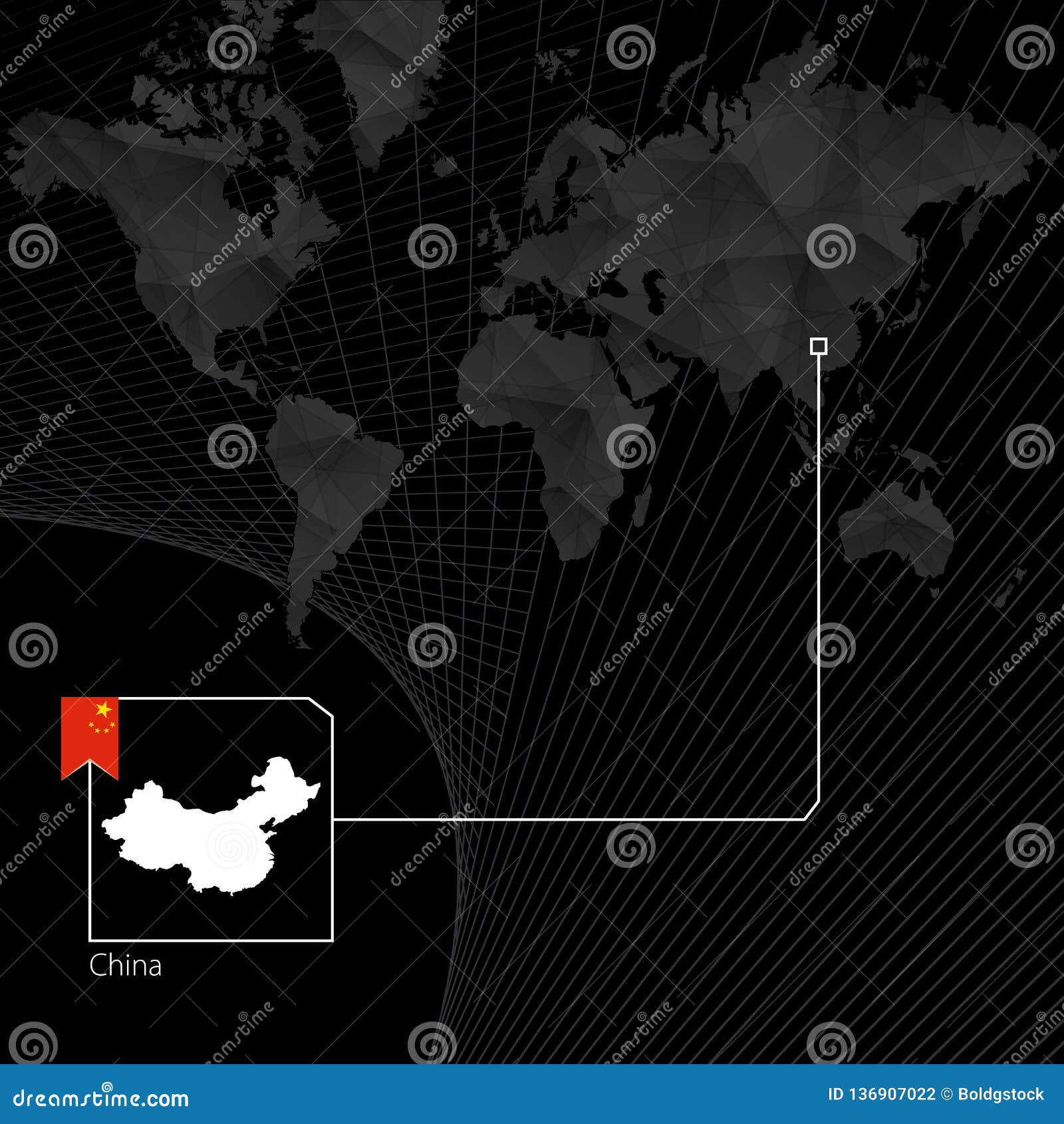 China on Black World Map. Map and Flag of China Stock Vector ...