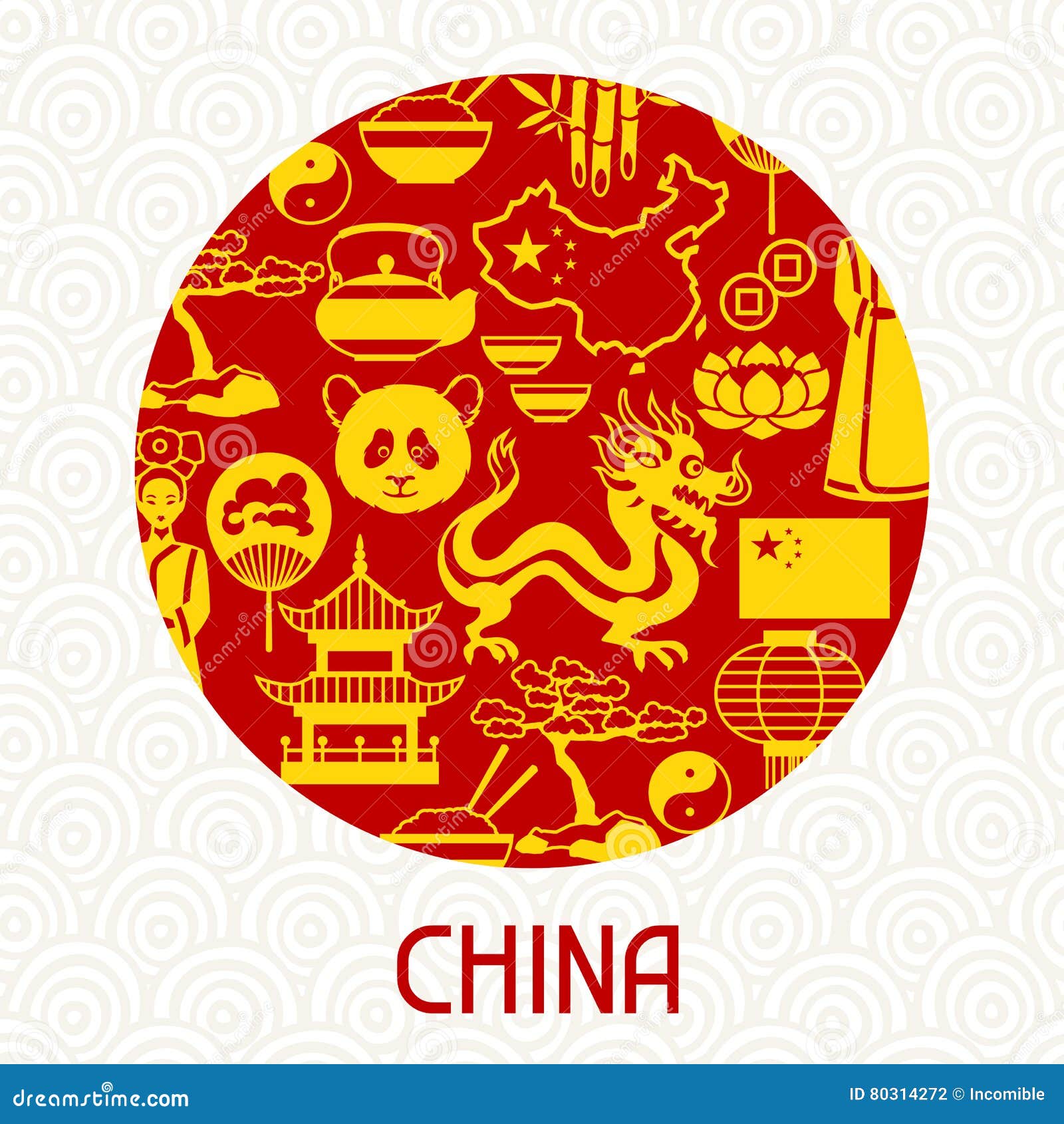 China Card Design. Chinese Symbols and Objects Stock Vector ...