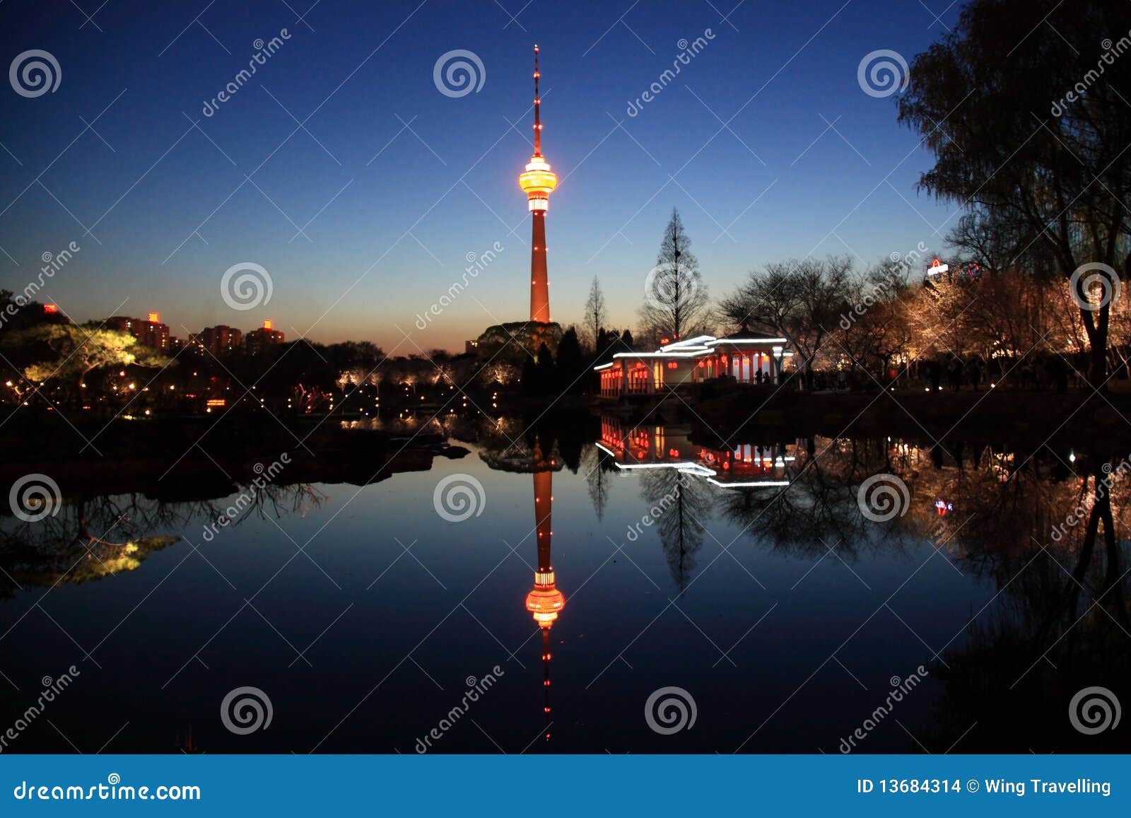 China Central Television (CCTV) Tower Stock Photo - Image of pond ...