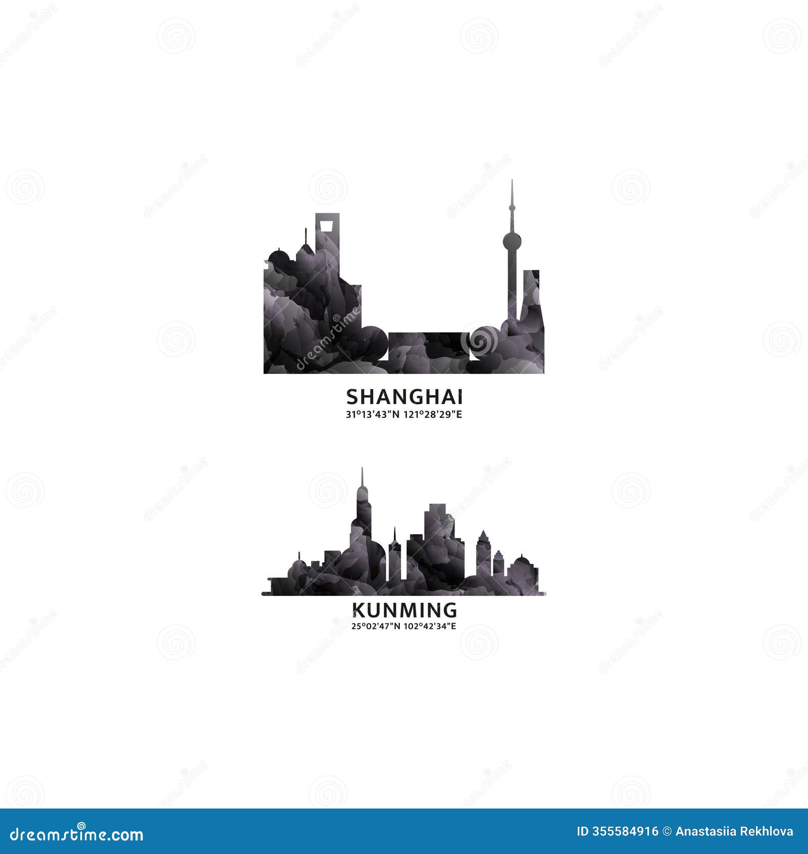 China Cities Logo and Icon Set for Shanghai, Kunming Stock Vector ...