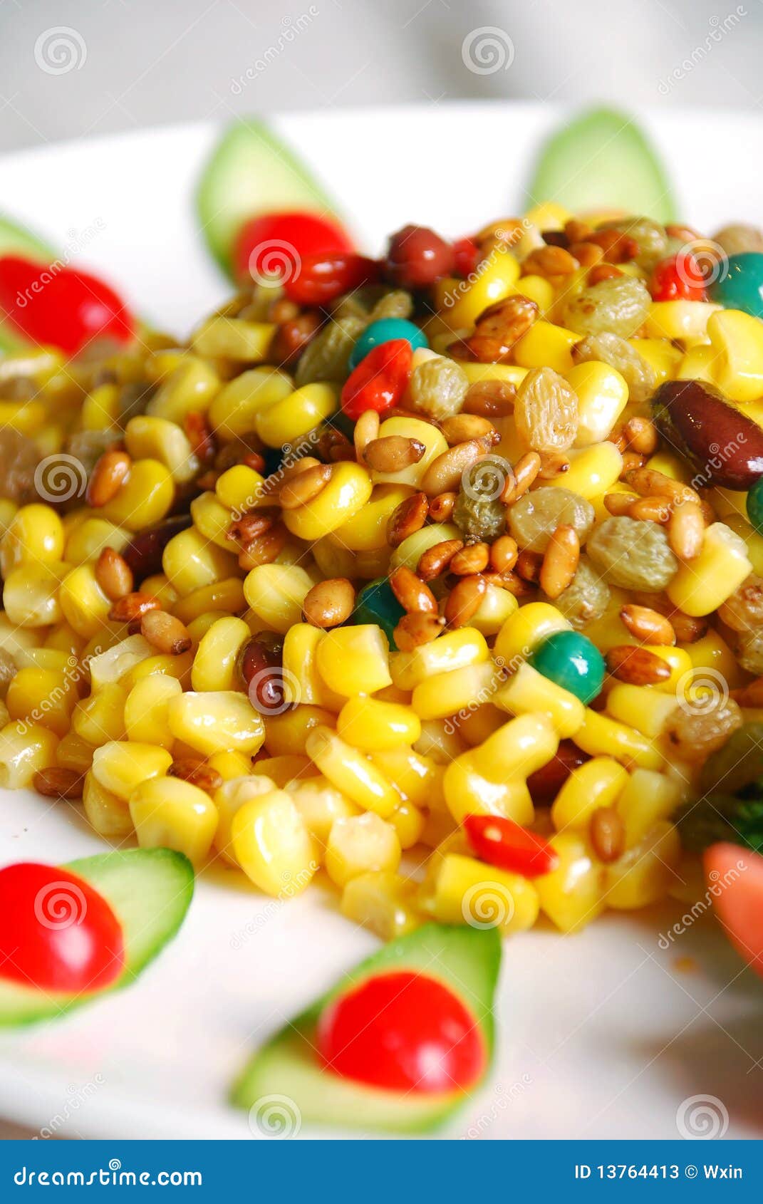 China Delicious Food-- Corn and Pine Nuts Stock Image - Image of plate ...