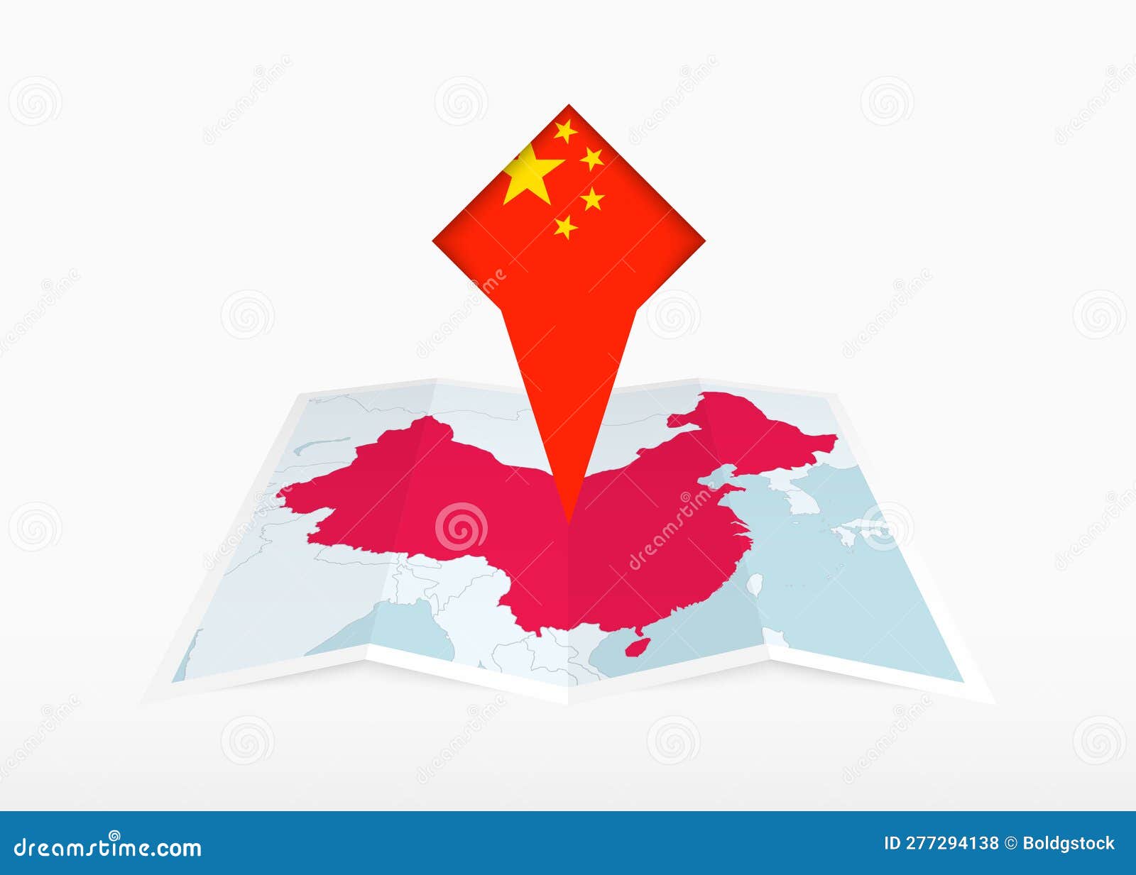 China is Depicted on a Folded Paper Map and Pinned Location Marker with ...