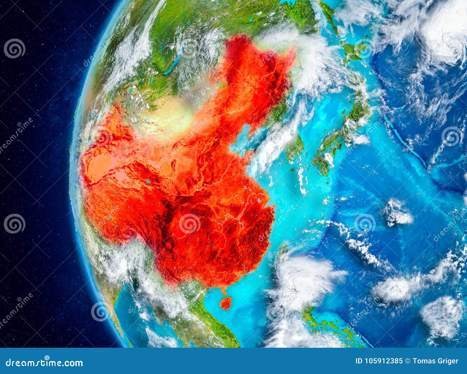 China on Earth from space stock illustration. Illustration of political ...