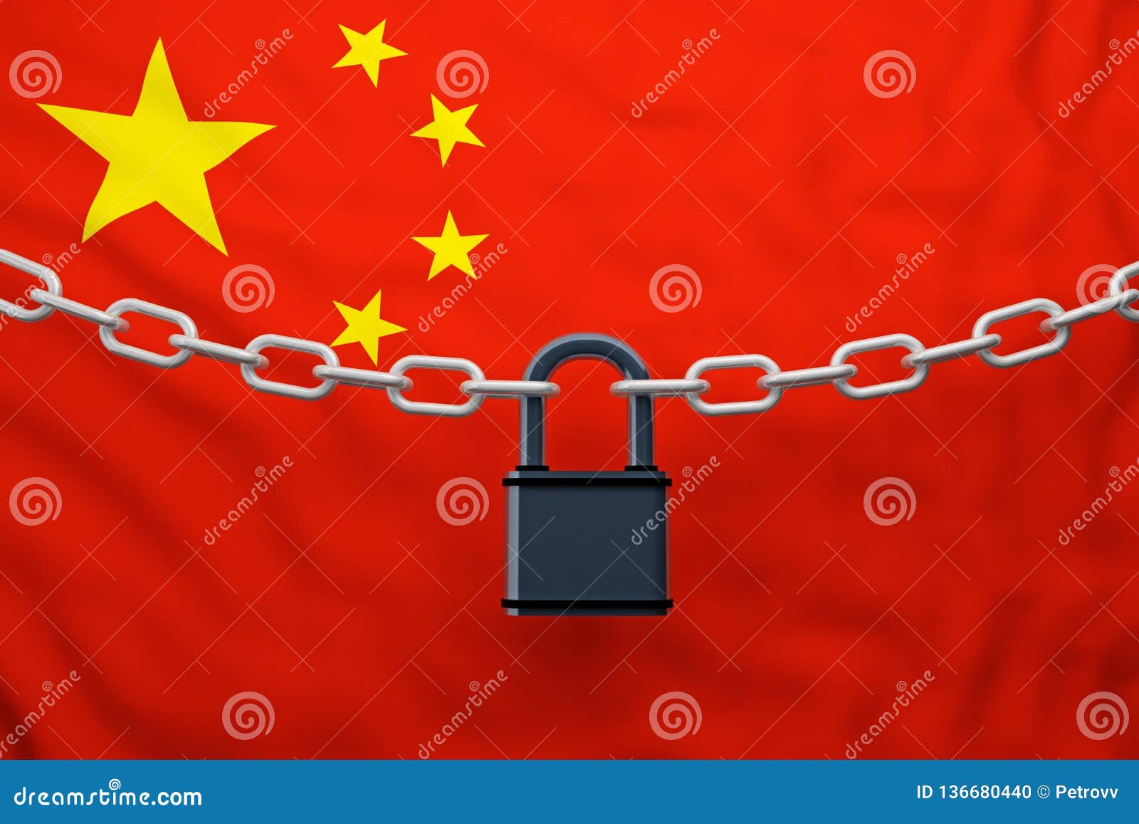 China Flag Closed Chain with Padlock Stock Illustration - Illustration ...