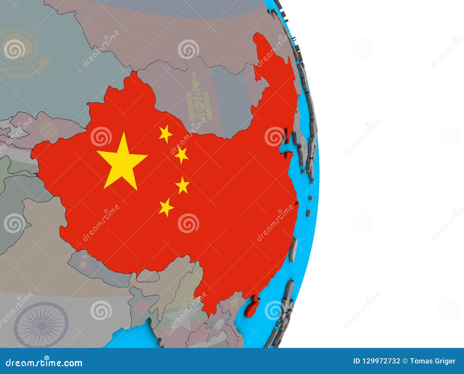 China with Flag on 3D Globe Stock Illustration - Illustration of ...