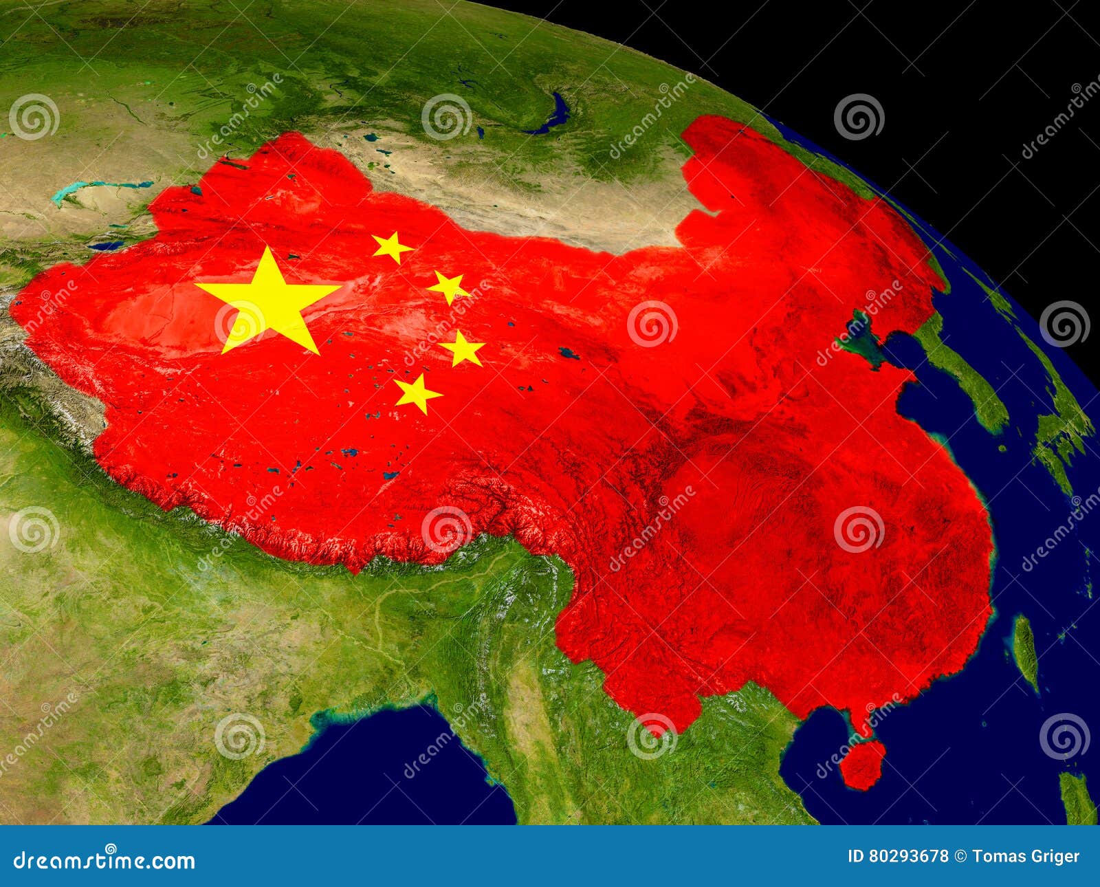 China with flag on Earth stock illustration. Illustration of borders ...