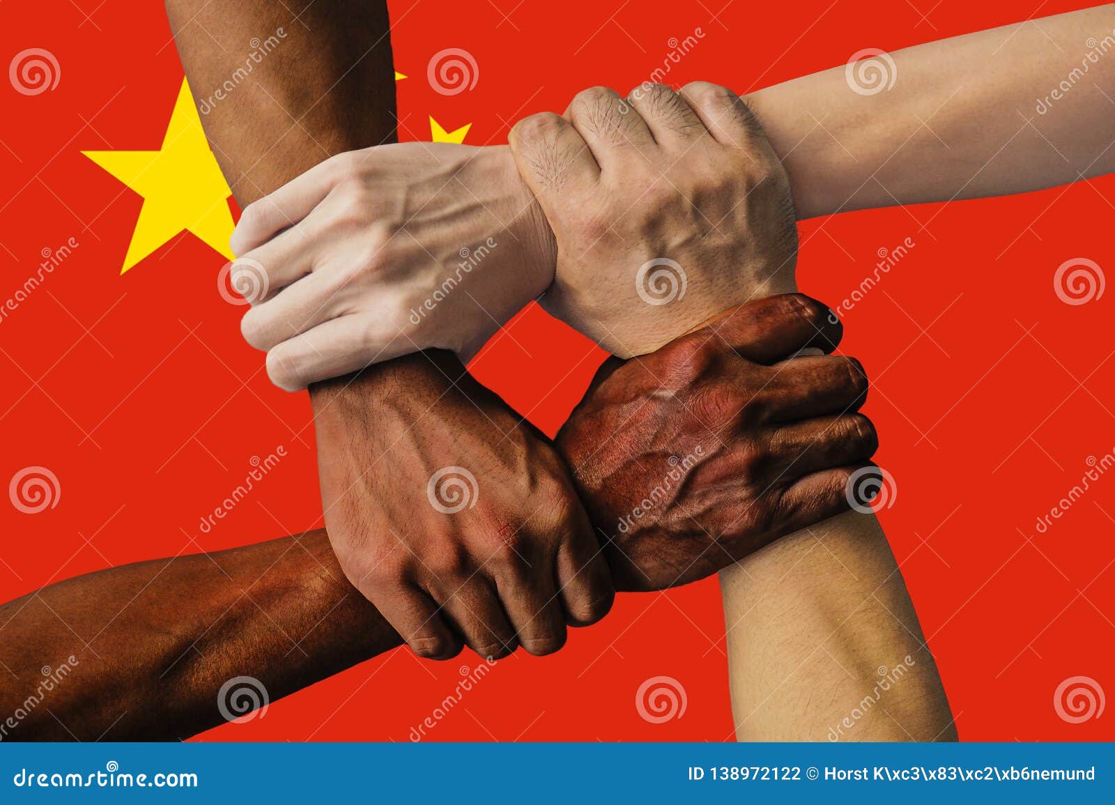 China Flag, Intergration of a Multicultural Group of Young People Stock ...