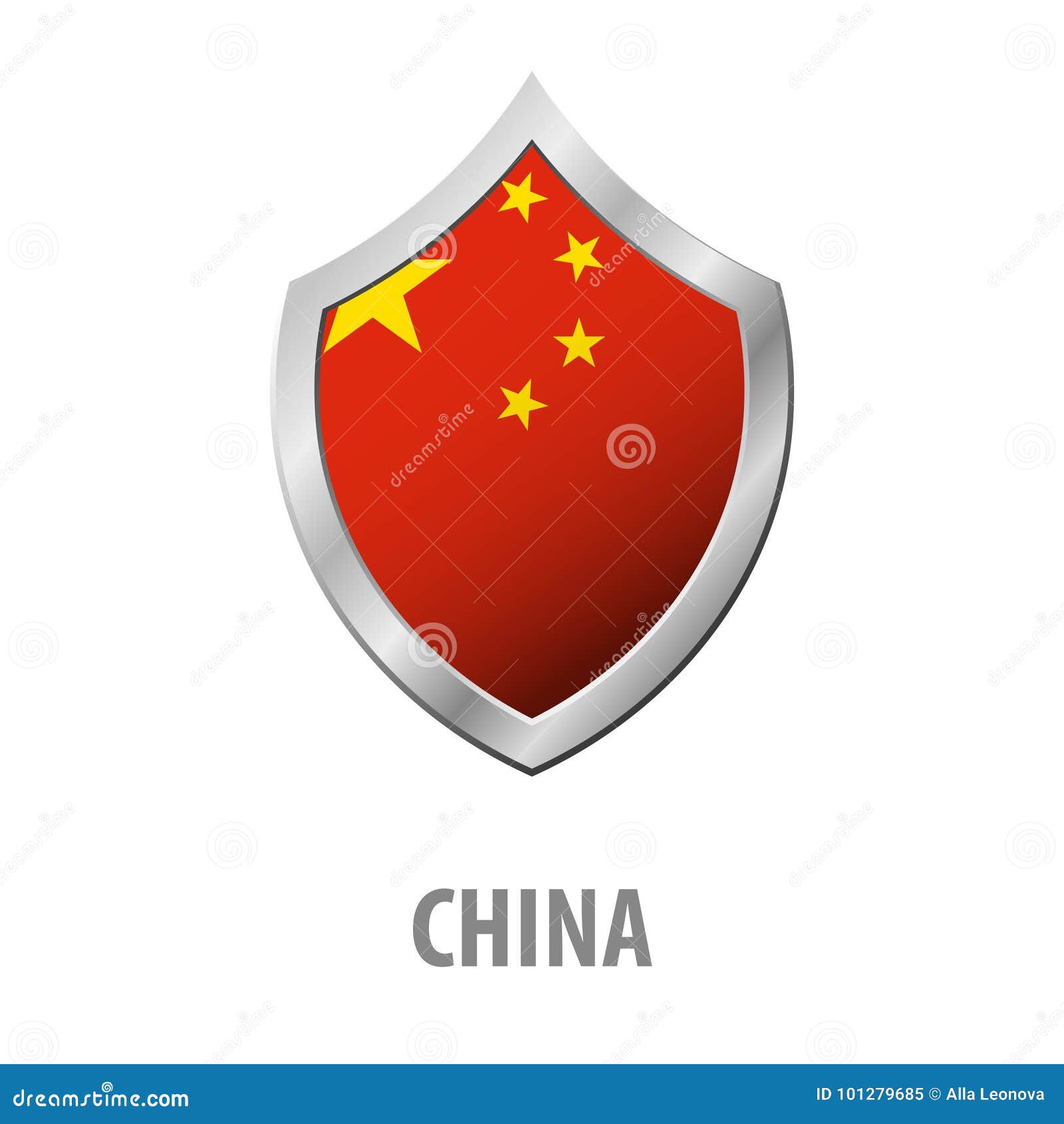 China Flag on Metal Shiny Shield Illustration. Stock Illustration ...