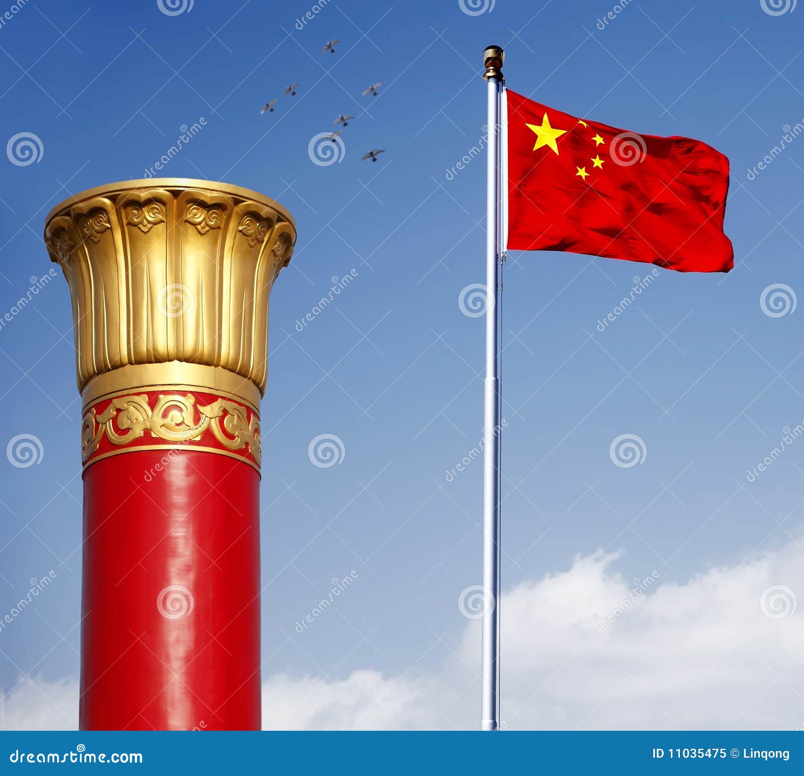 China Flag with National Column Stock Image - Image of china, golden ...