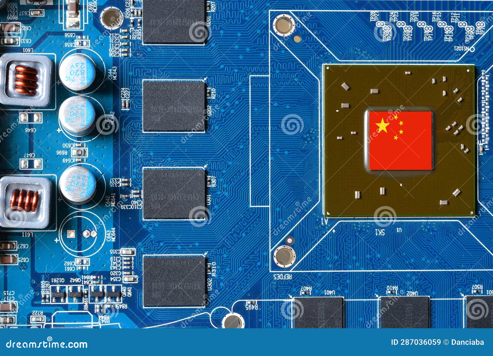 China Flag On A Processor, Central Processing Unit CPU Or GPU Microchip ...