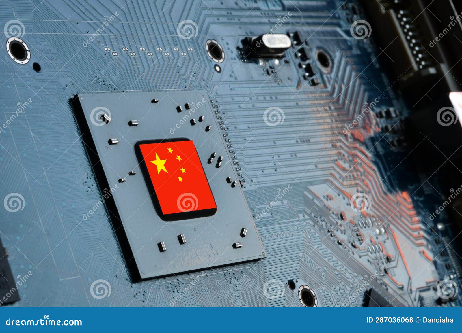 China Flag on a Processor, Central Processing Unit CPU or GPU Microchip ...