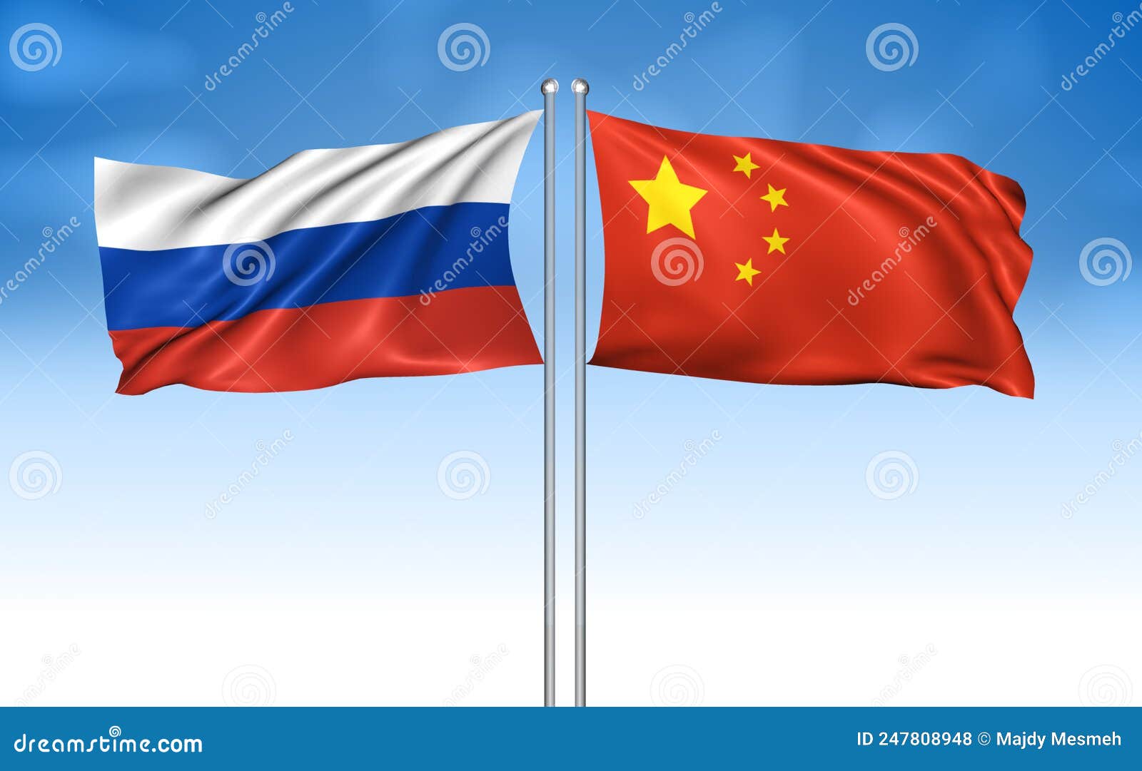 China Flag with Russia Flag with Cloudy Sky Stock Illustration ... China Flag with Russia Flag with Cloudy Sky Stock Illustration ...