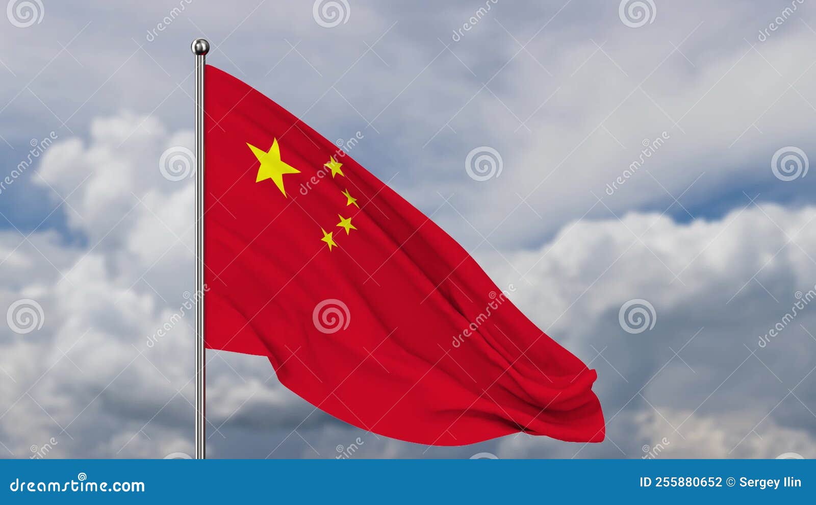 China Flag on Sky Background. 3D Render Stock Footage - Video of ...