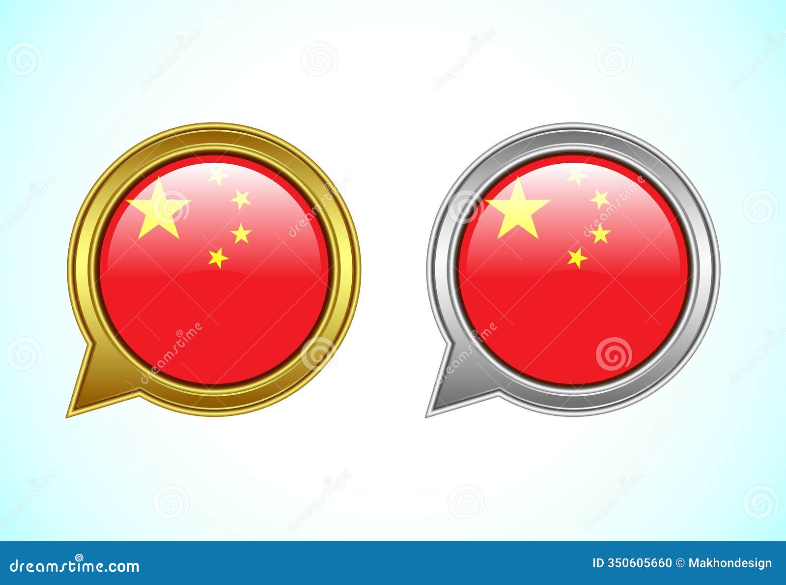 China Flag Speech Bubble. Speaking Flag Icon in Gold and Silver Color ...