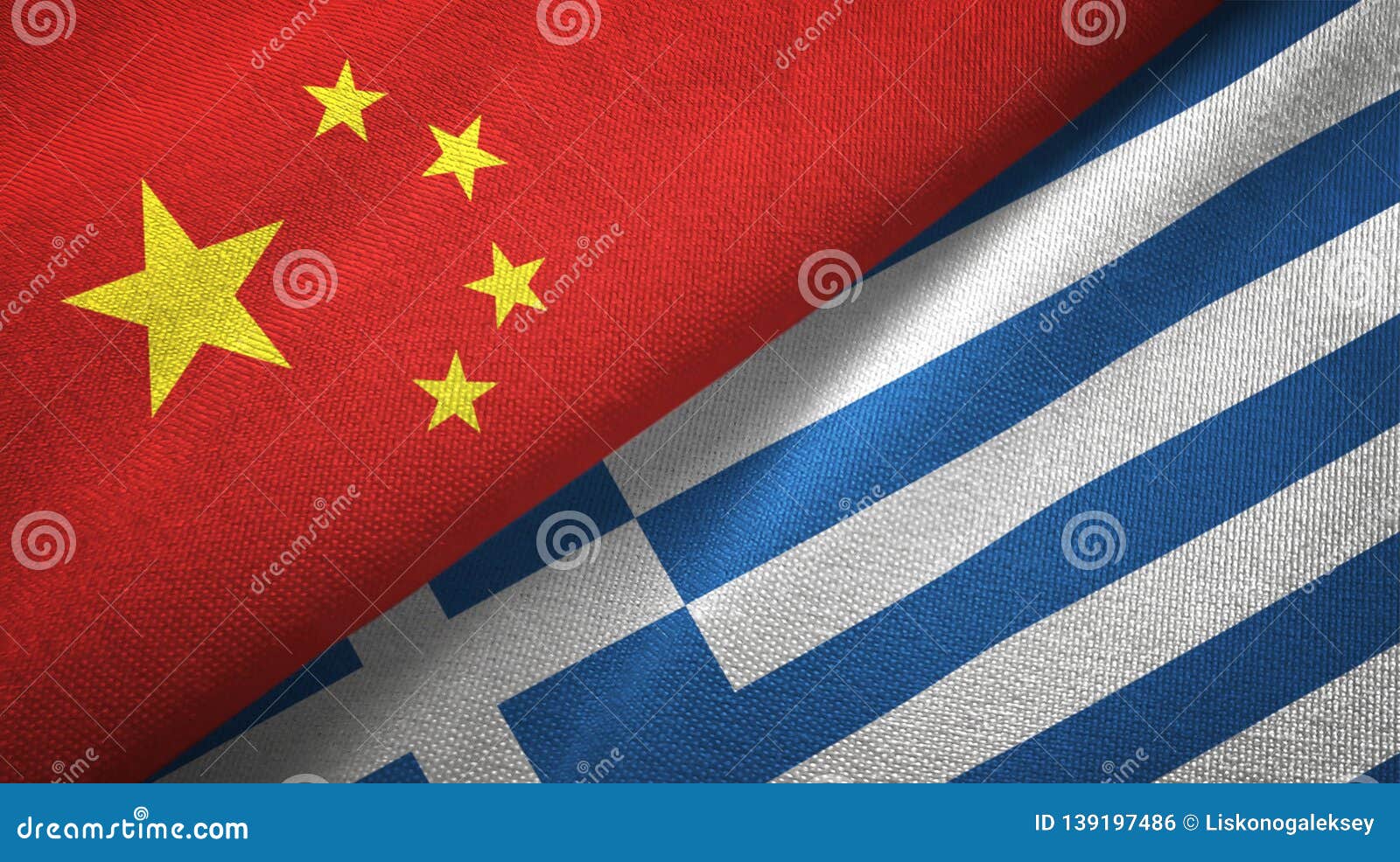 China and Greece Two Flags Textile Cloth, Fabric Texture Stock ...