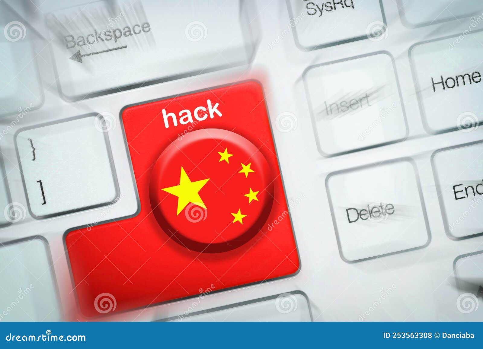 China Hacking Concept of a Computer Keyboard and a Key Painted with the ...