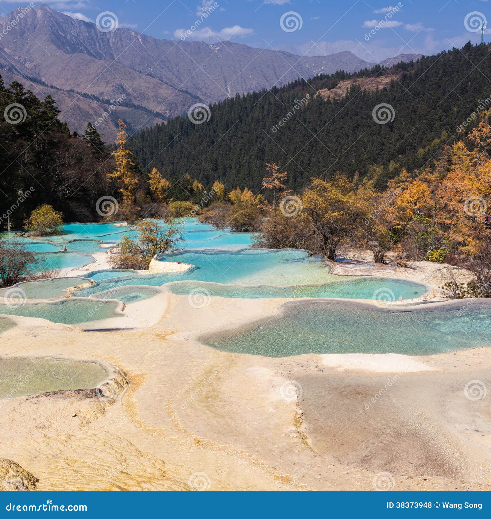 China Huanglong landforms stock photo. Image of river - 38373948